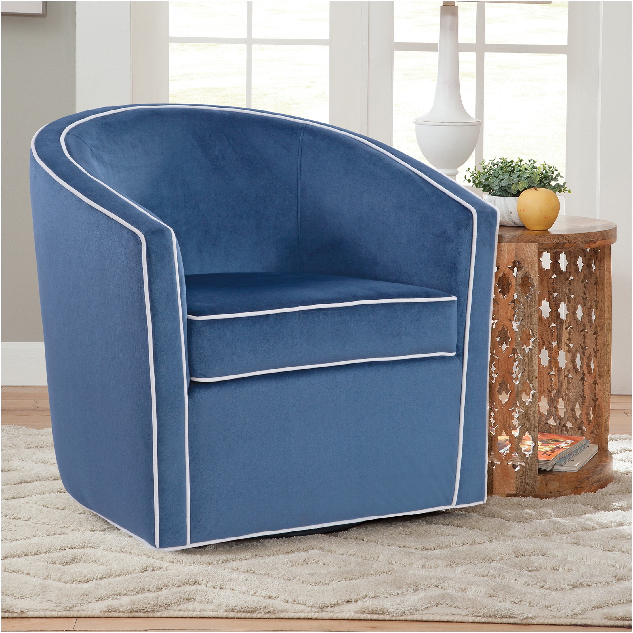 JERFIT Mid-Century Modern Velvet Swivel Accent Chair with Contrast Welt ...
