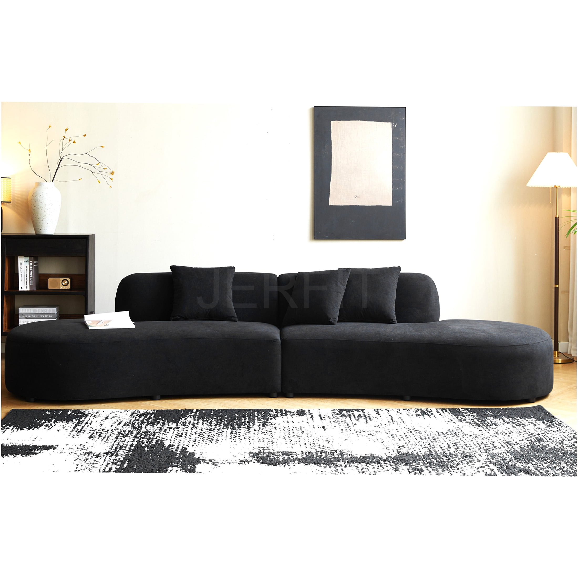 JERFIT Modern 132-Inch Curved Velvet Sofa with Pillows, 6-Seater ...