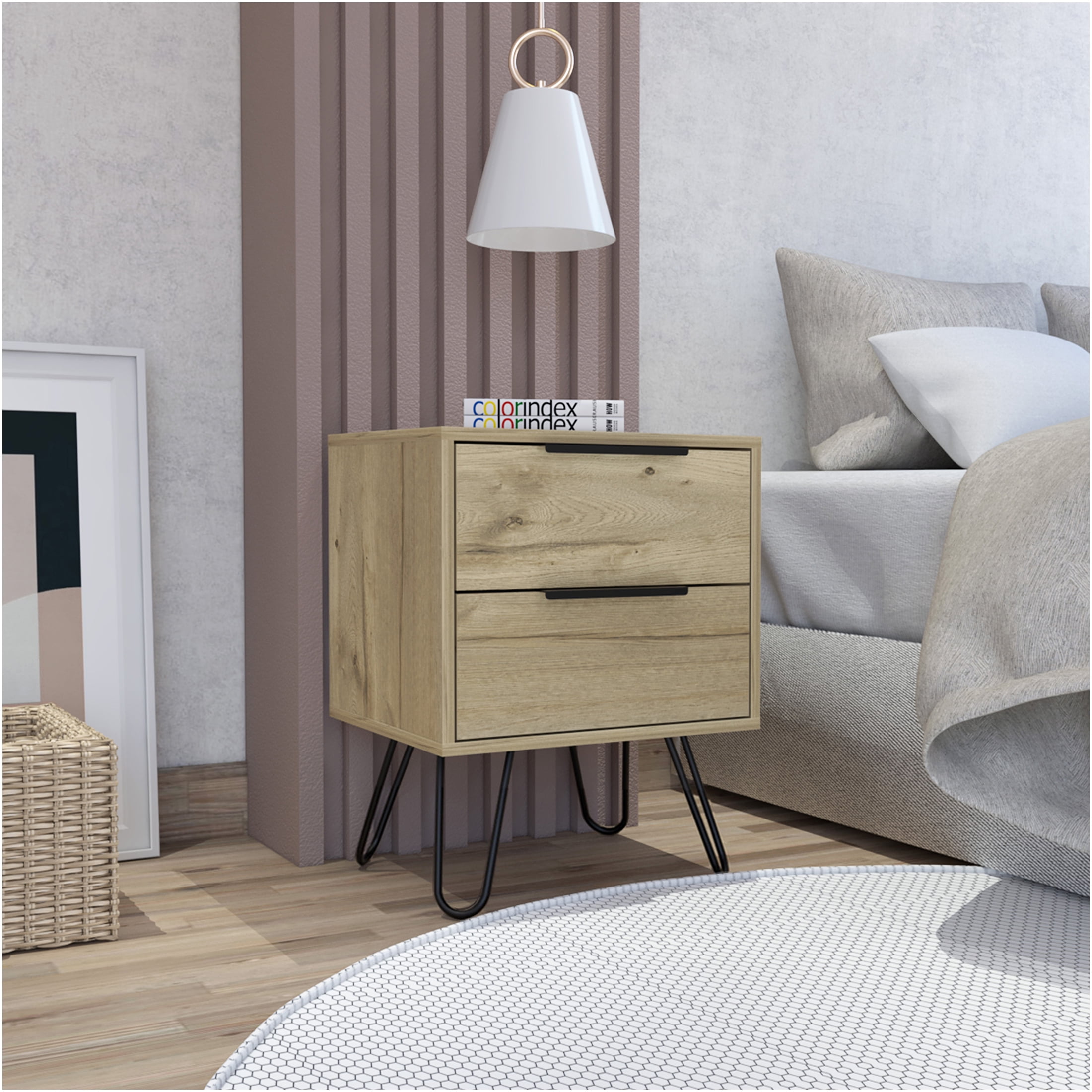JERFIT Modern 2-Drawer Nightstand, Bedside Table with Storage, Light ...