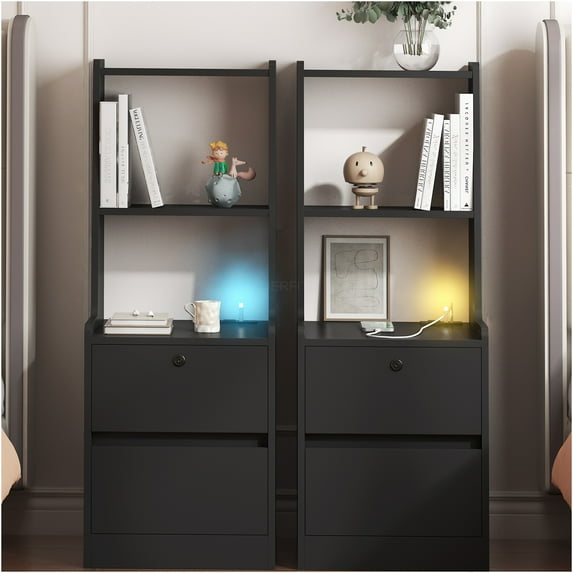 JERFIT Modern 2-Piece Nightstand Set with Wireless Charging, Voice ...