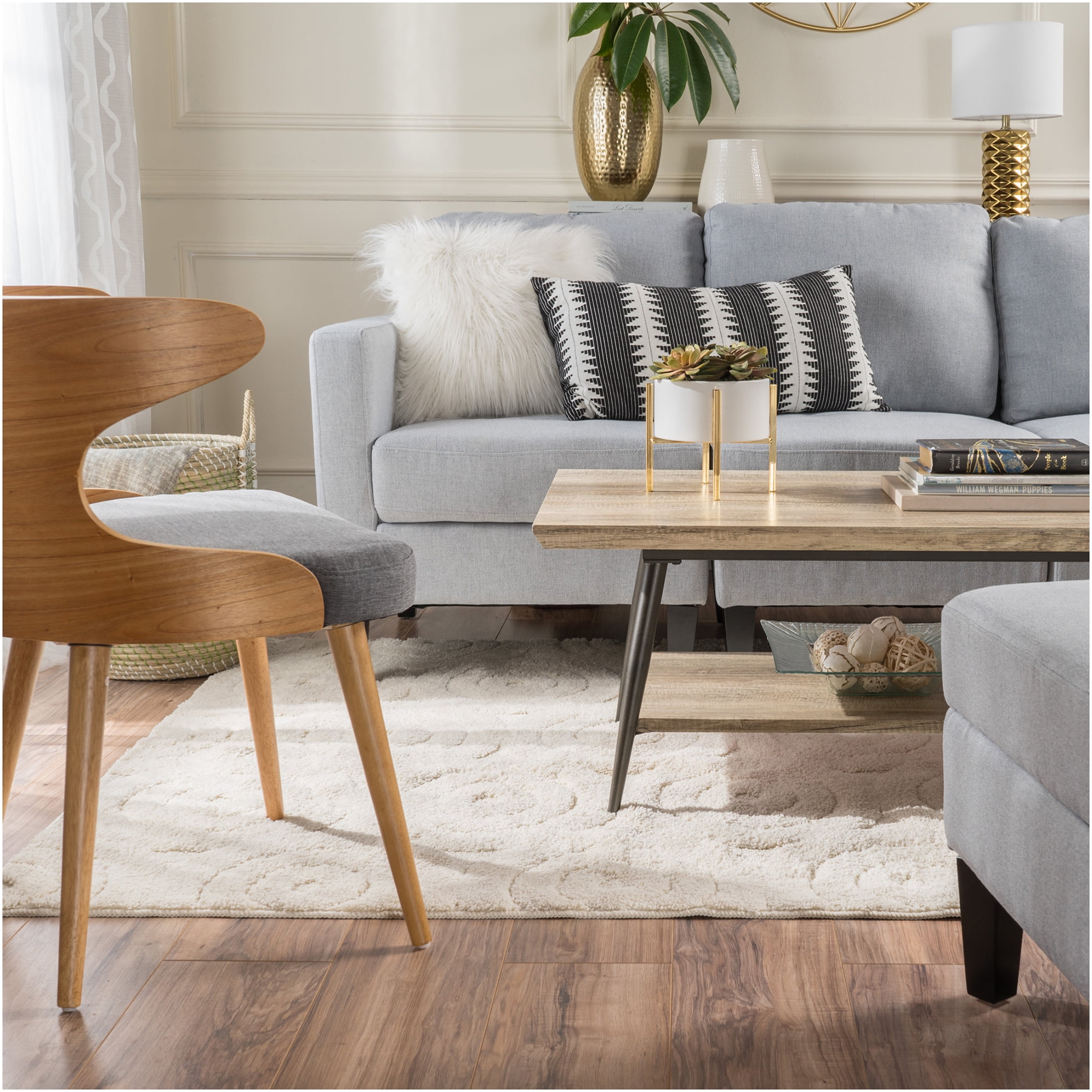 JERFIT Modern 43-inch Coffee Table with Storage Shelf, Mid-Century ...