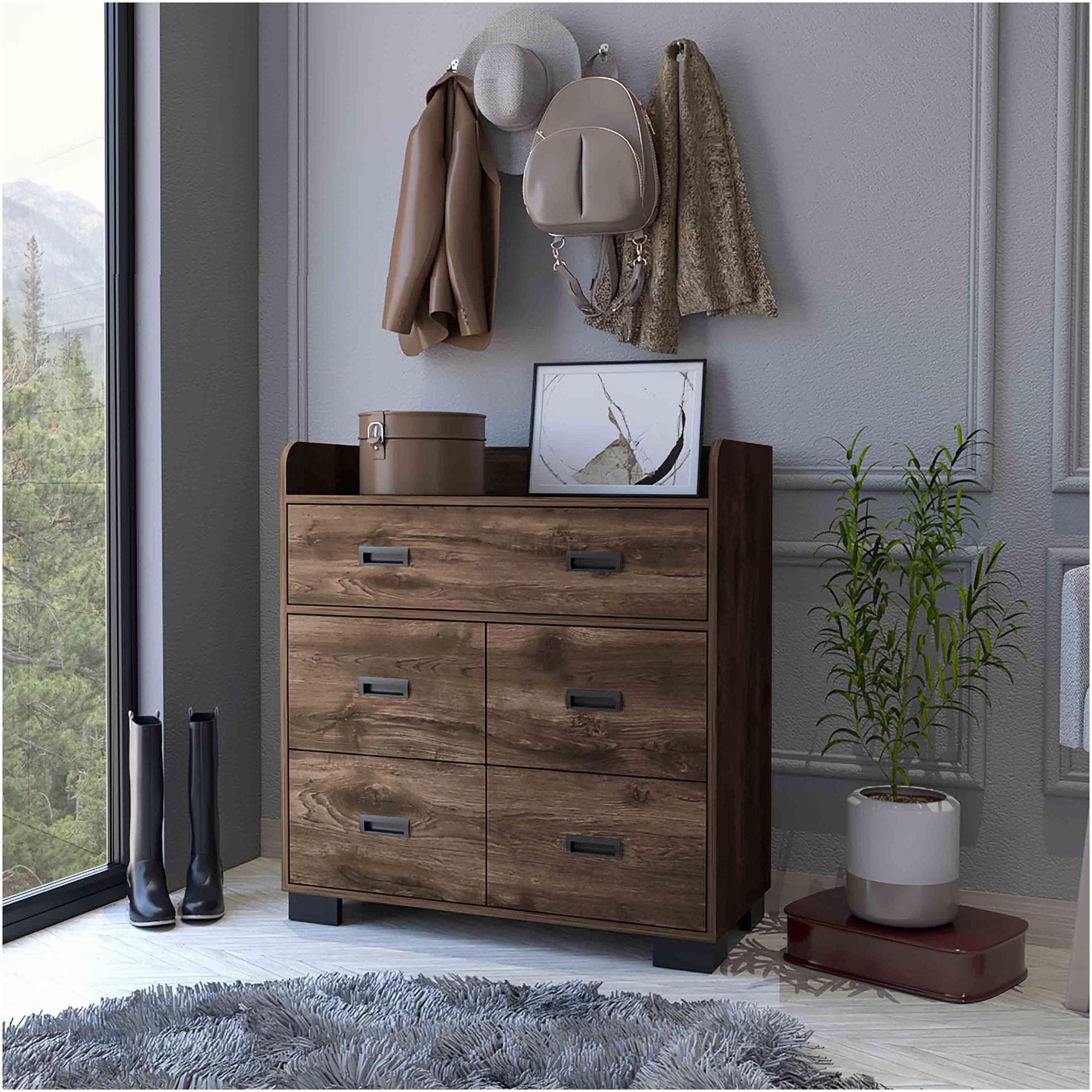 JERFIT Modern 6-Drawer Dresser with Double & Single Drawers, Melamine ...