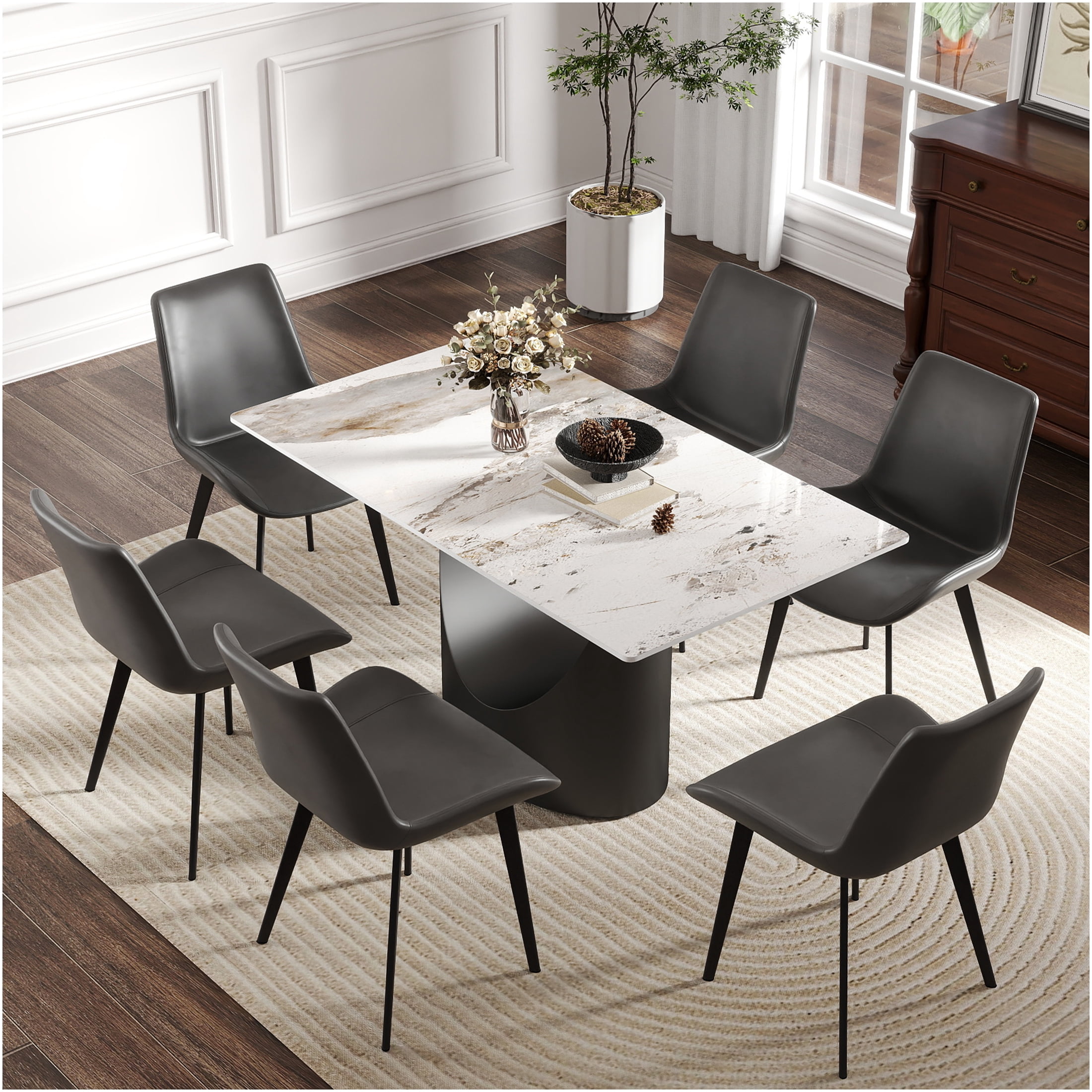 JERFIT Modern 6-Seater Dining Table with Sintered Stone Top and Sleek ...