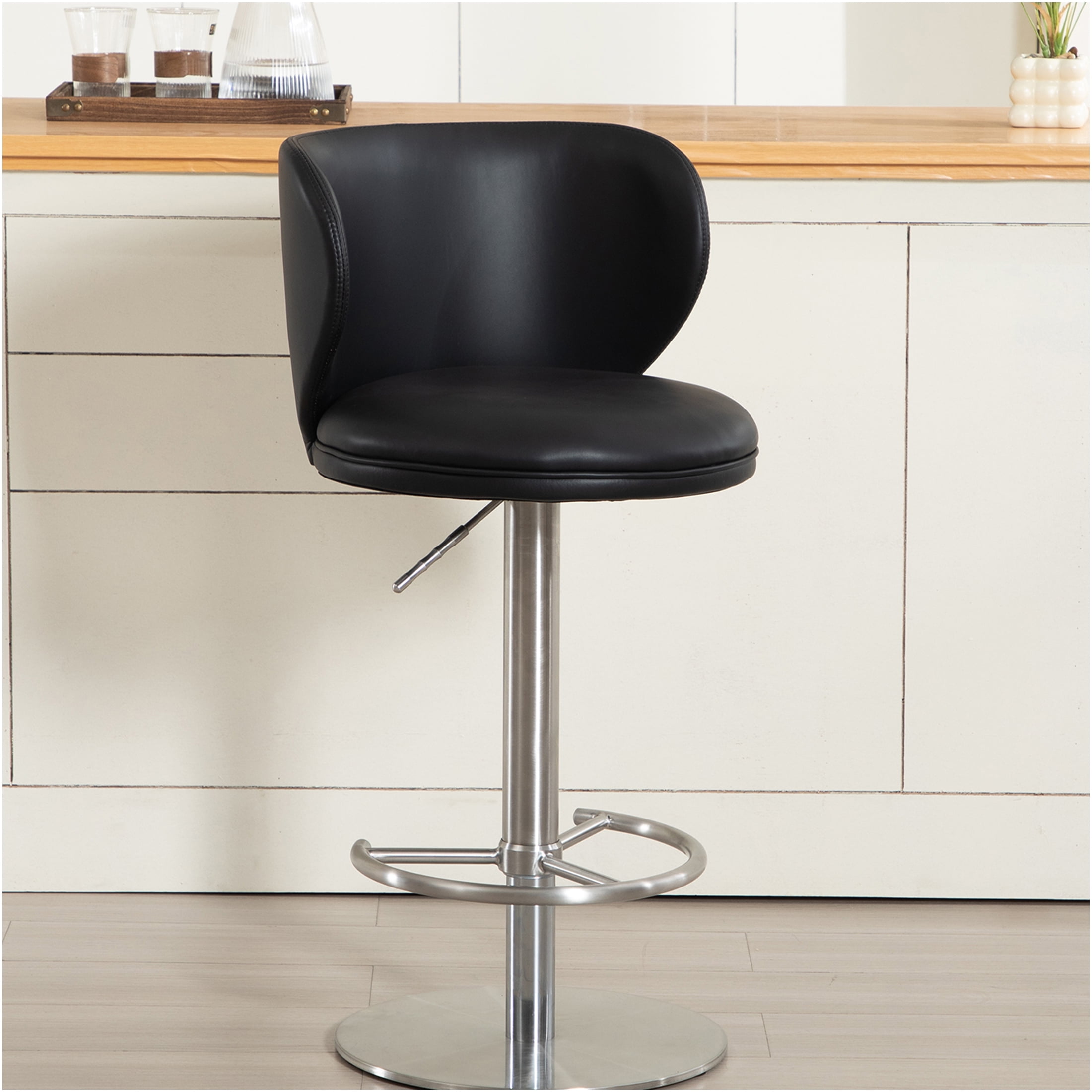 JERFIT Modern Bar Stool with Backrest, Swivel Adjustable Leather ...