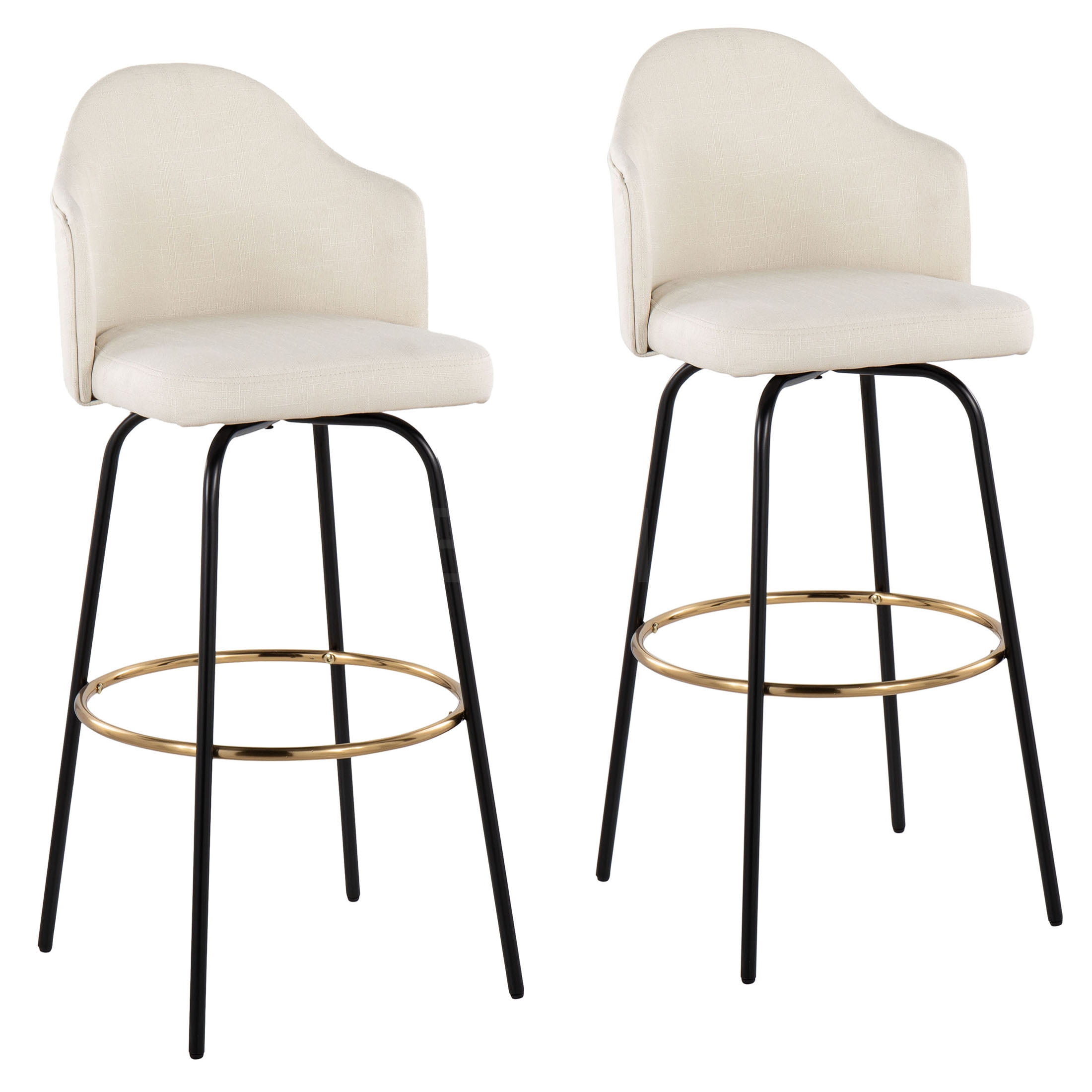JERFIT Modern Bar Stools Set of 2 with Gold Footrest, Cream Fabric ...
