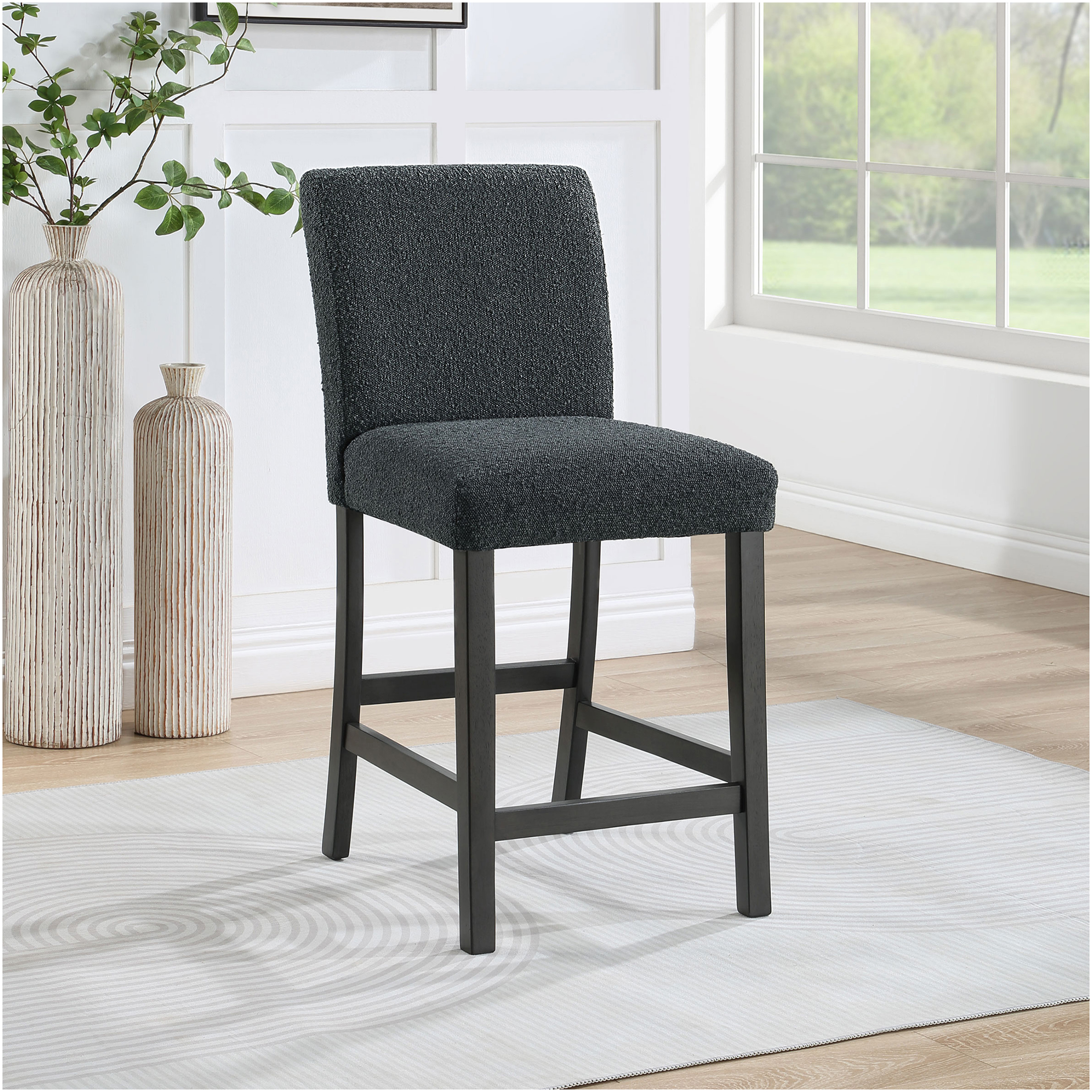 JERFIT Modern Black Boucle Fabric Counter Stools Set of 2 for Kitchen ...