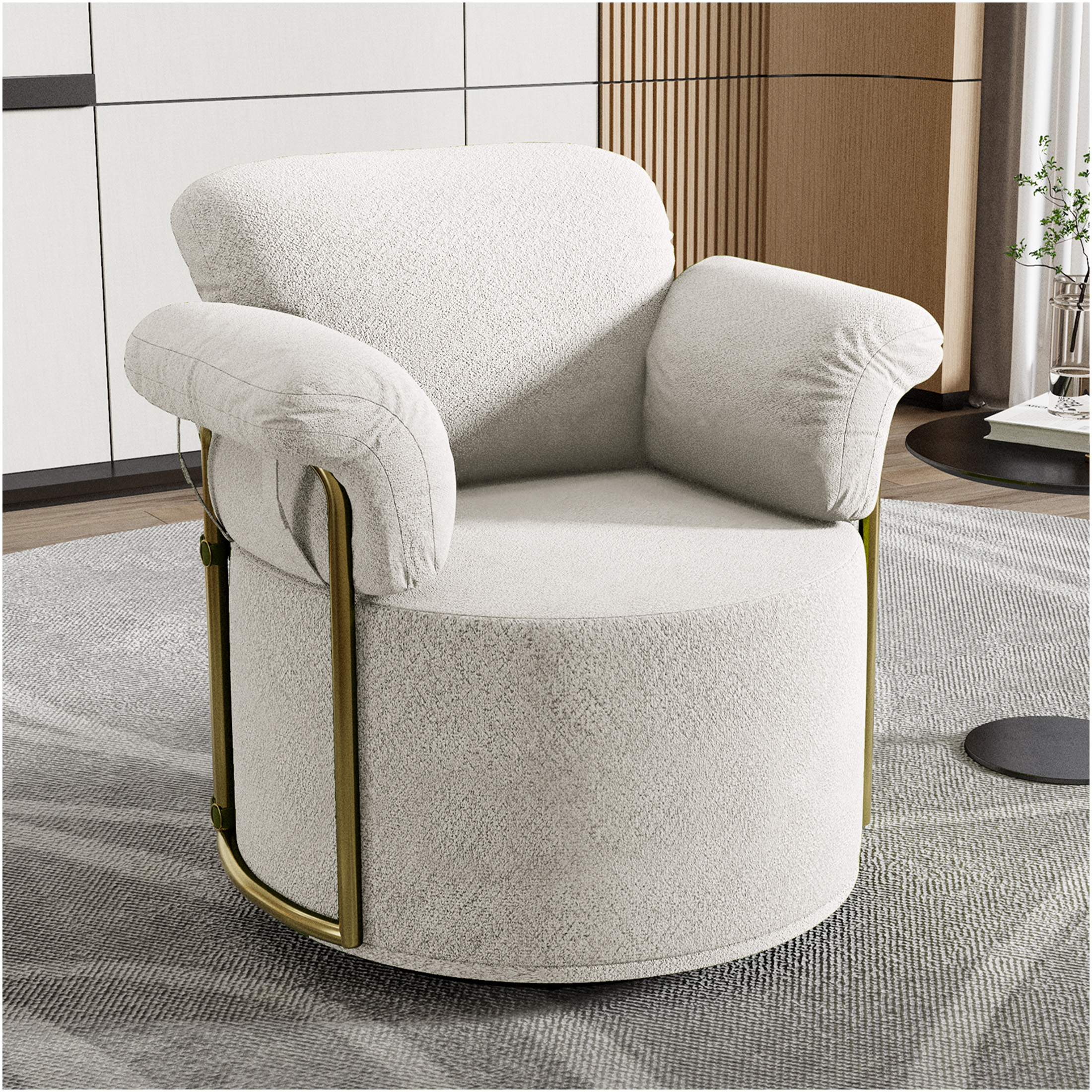 JERFIT Modern Boucle Swivel Accent Chair, 360 Degree Rotating Lounge ...