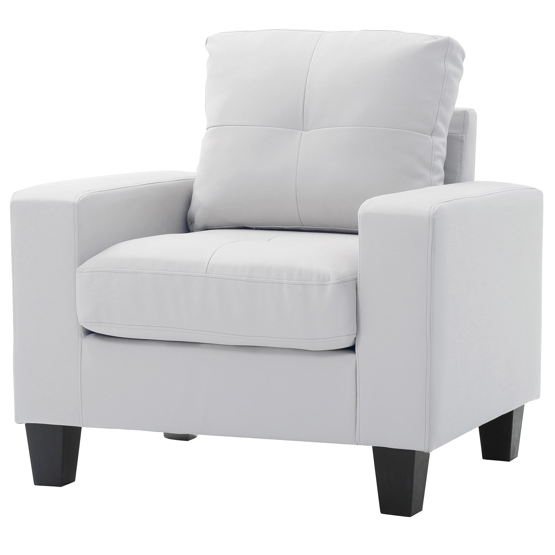 JERFIT Modern Club Chair with Track Arms, White PU Leather Accent Chair ...