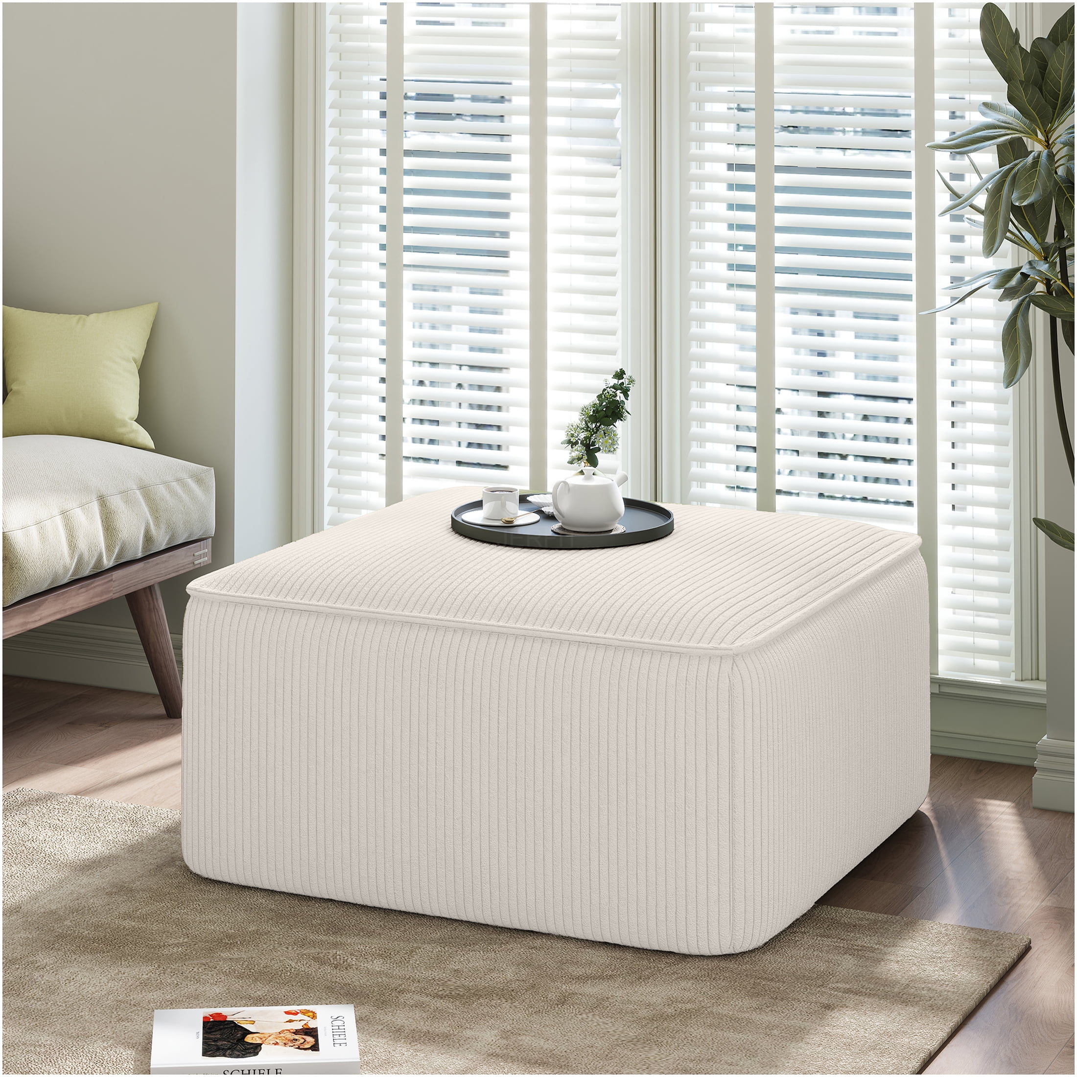 JERFIT Modern Corduroy Ottoman Pouf, Square Foot Rest Stool with ...