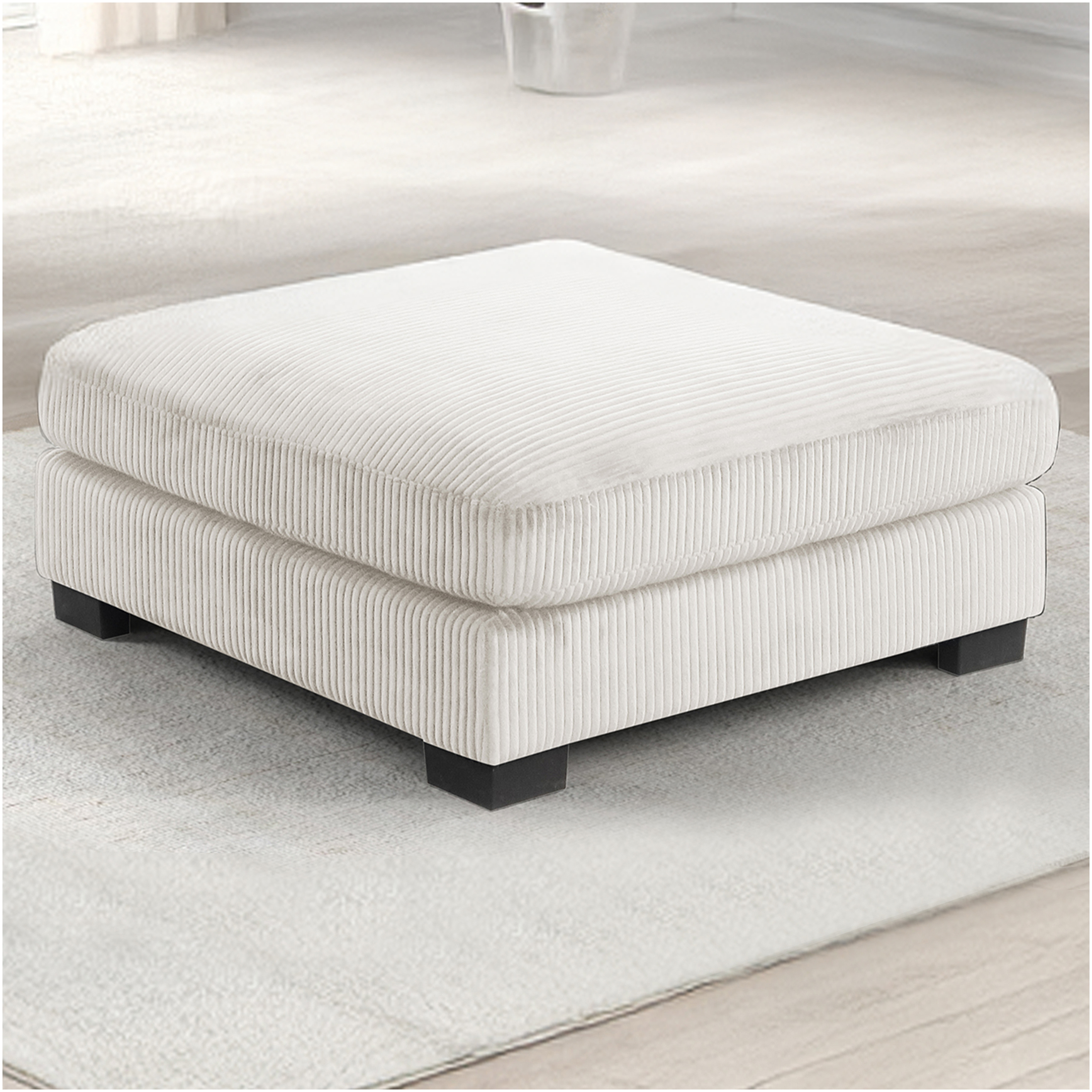 JERFIT Modern Cream Corduroy Upholstered Ottoman with Wood Frame, Plush ...