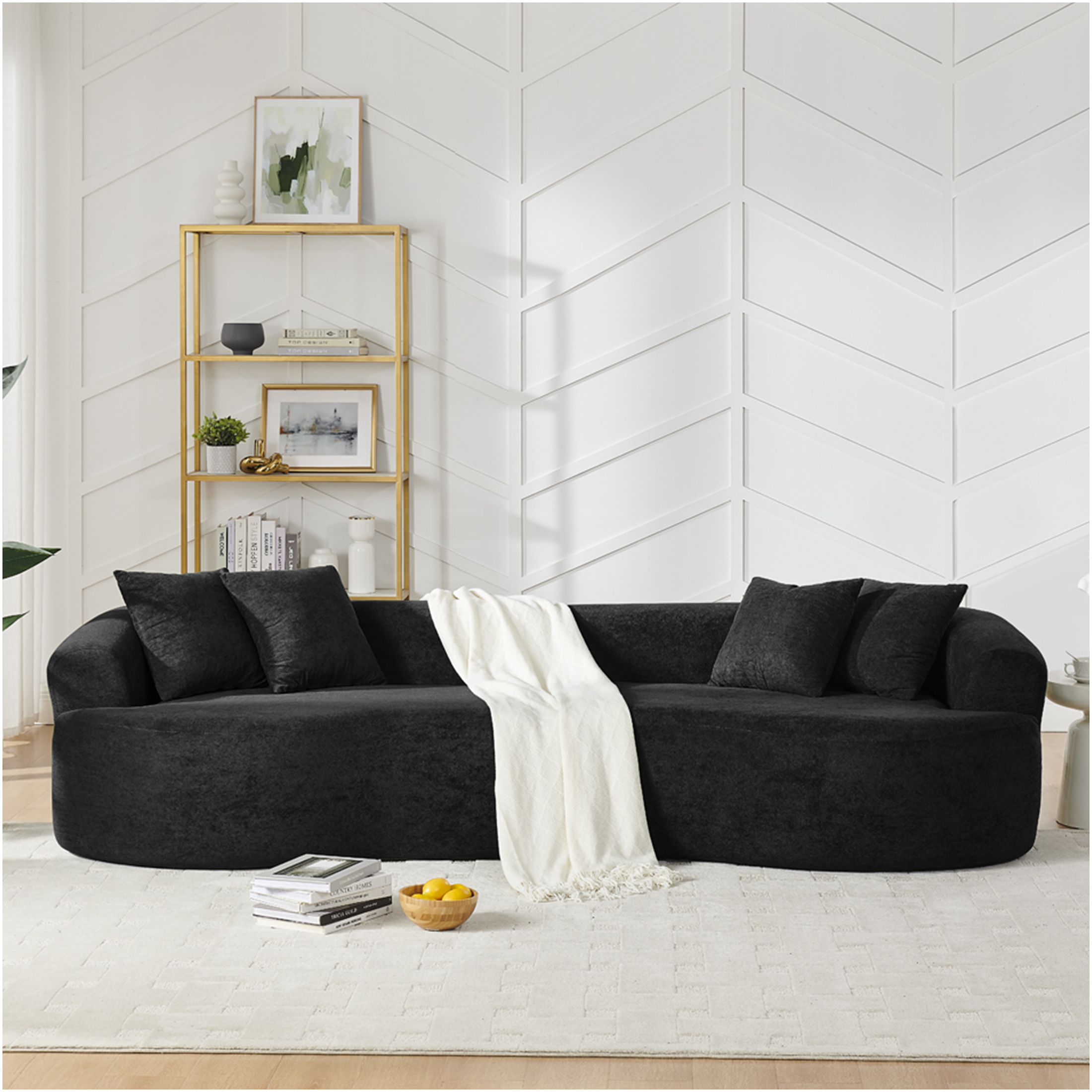 JERFIT Modern Curved 4-Seater Sofa, Plush Chenille Fabric, No Assembly ...