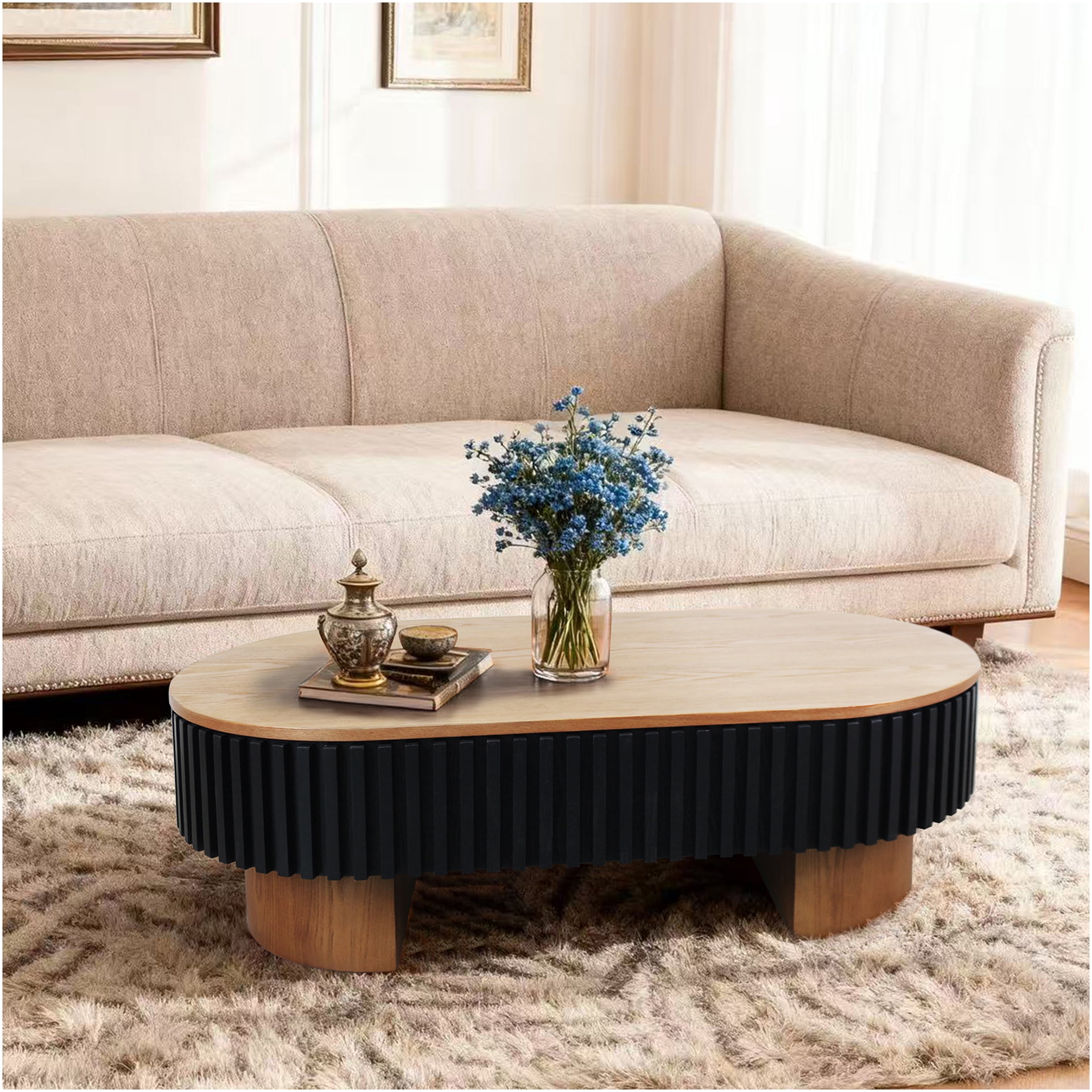 JERFIT Modern Elliptical Coffee Table with Hidden Storage, Lift Top ...