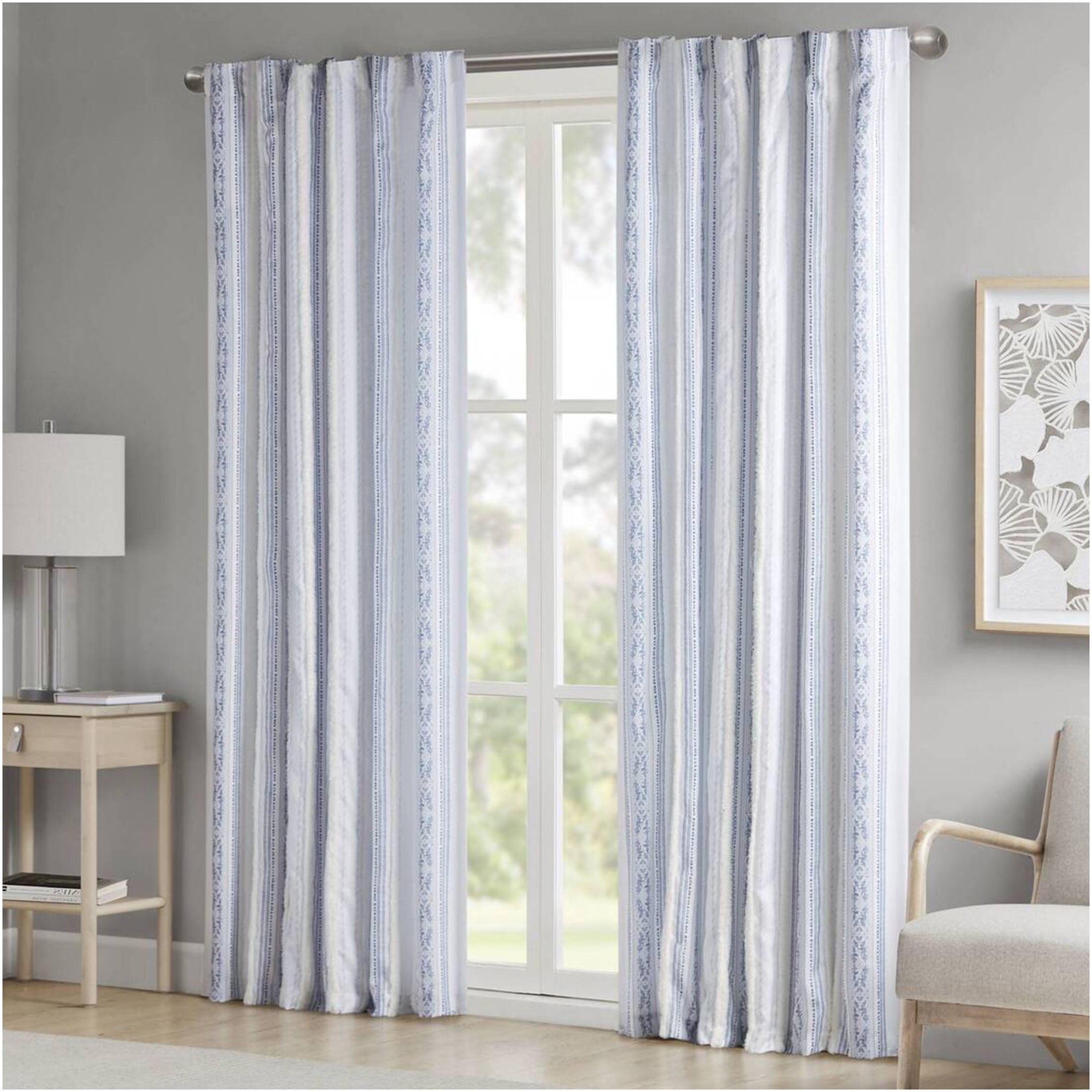 JERFIT Modern Farmhouse Curtains 50x84 Inch, Navy Blue and White ...
