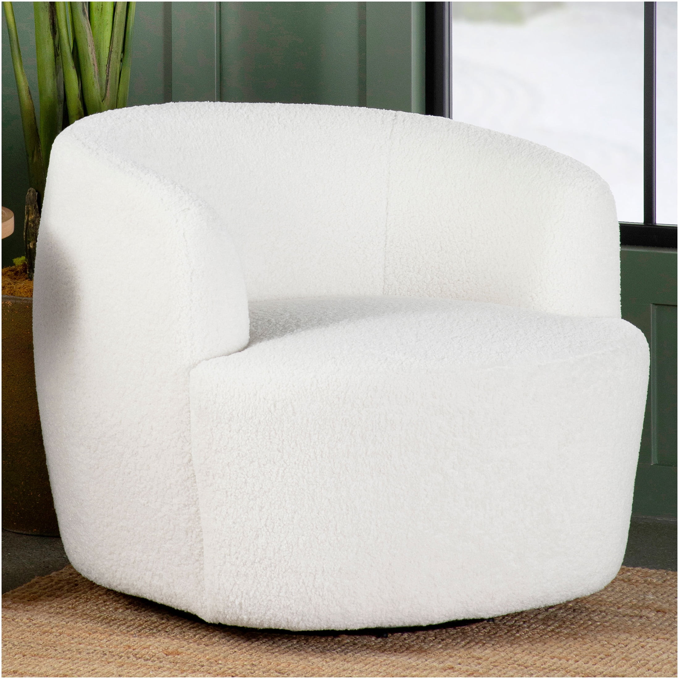 JERFIT Modern Faux Sheepskin Swivel Accent Chair, 360° Rotating ...
