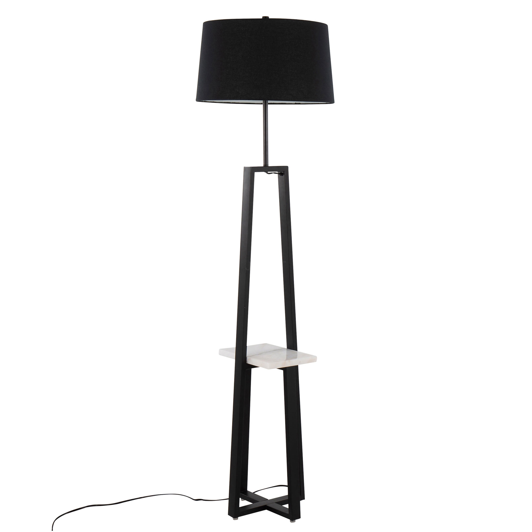 JERFIT Modern Floor Lamp with Marble Shelf, Black Fabric Shade for ...