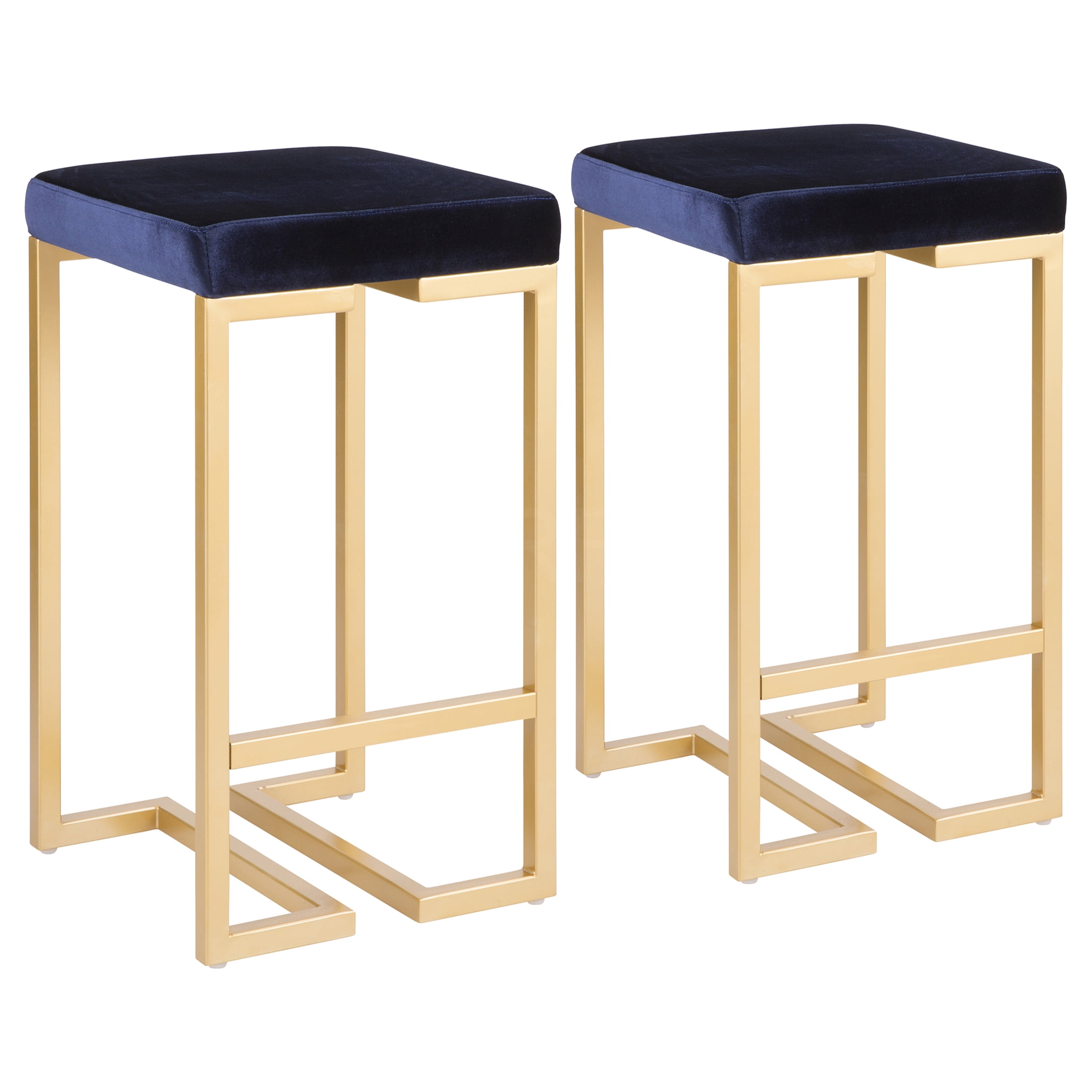 JERFIT Modern Gold Bar Stools Set of 2 with Plush Blue Velvet ...