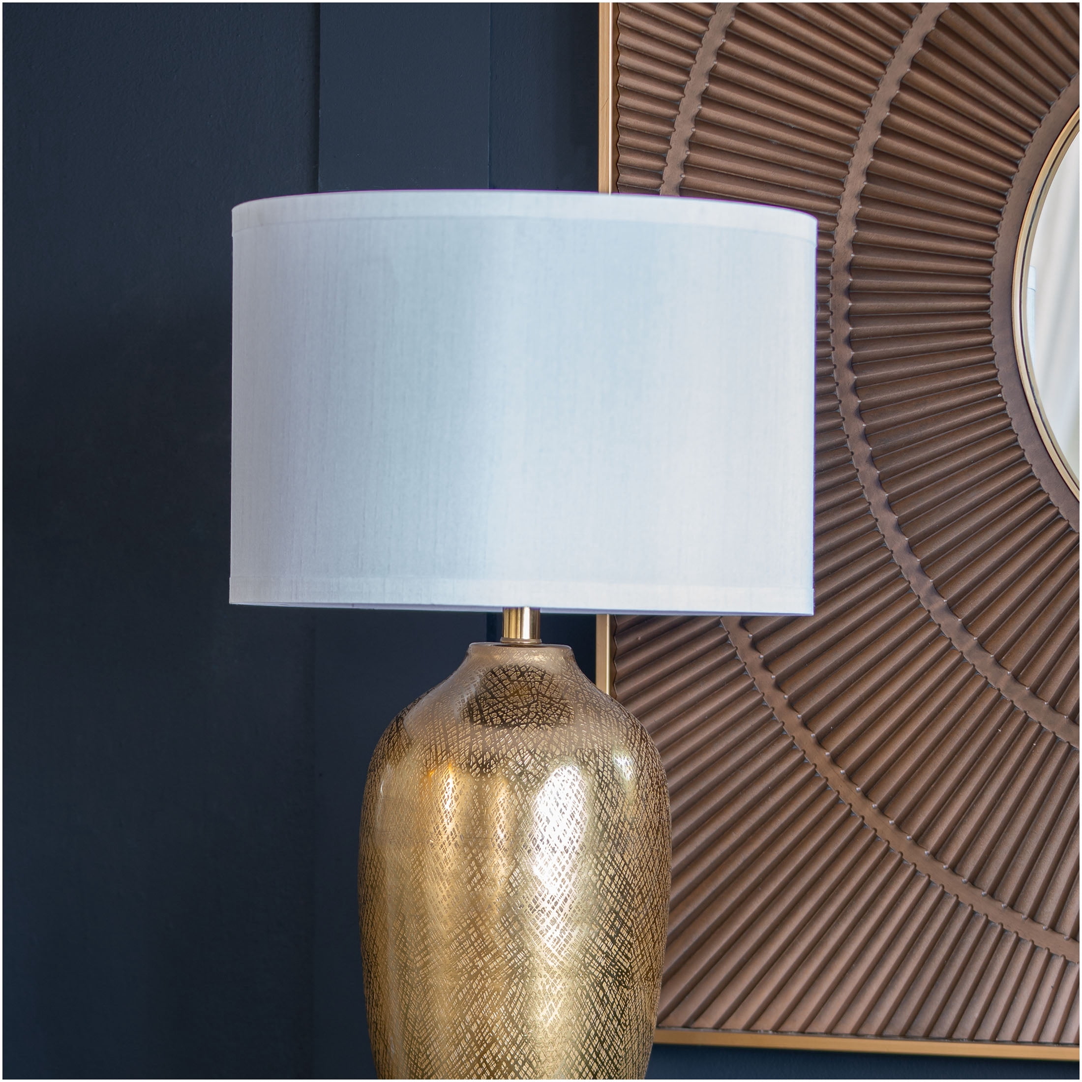 JERFIT Modern Gold Table Lamp with White Drum Shade, Round Aluminum ...