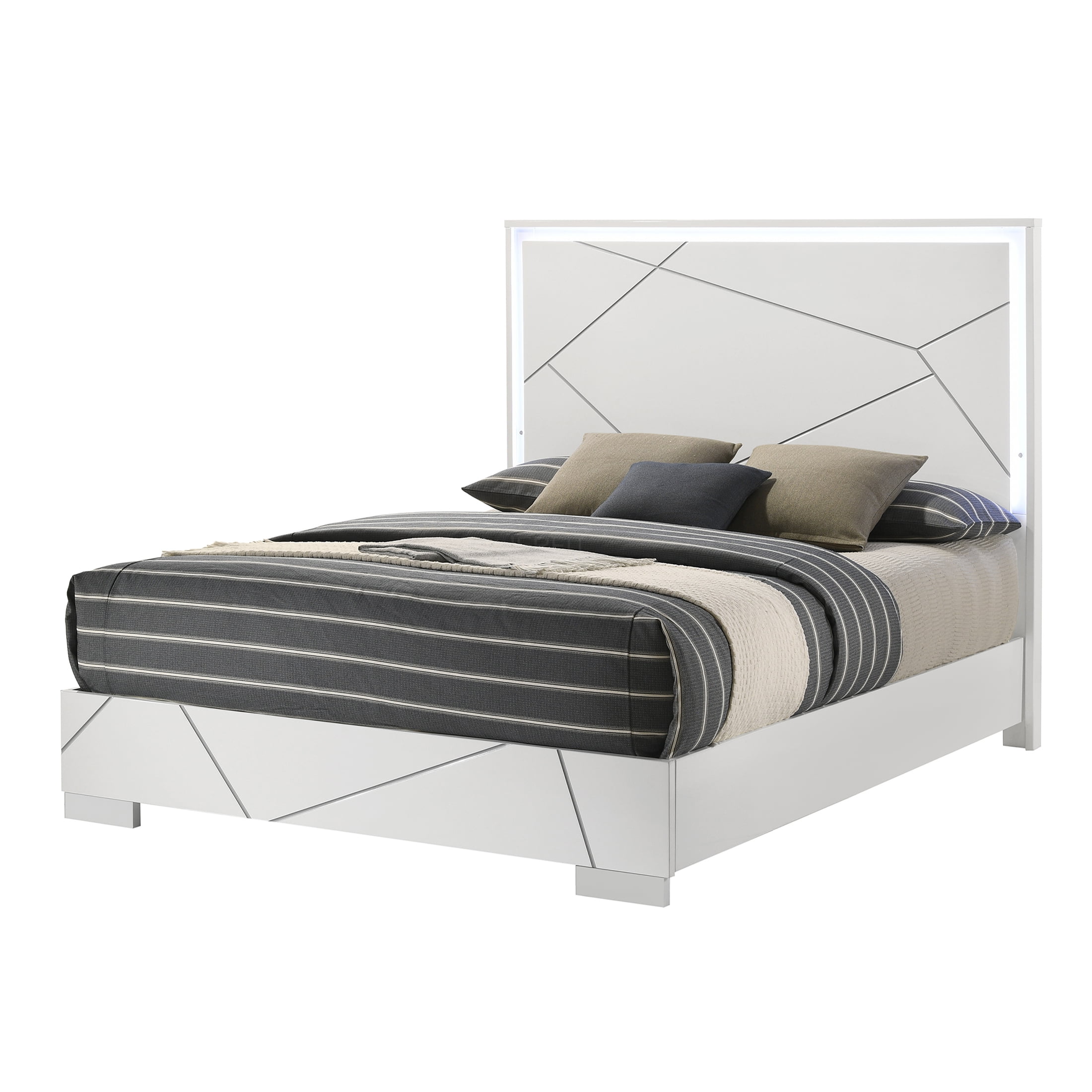 JERFIT Modern LED King Bed Frame with Light Up Headboard, High Gloss ...