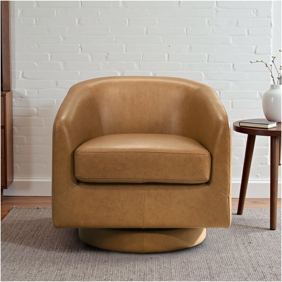 JERFIT Modern Leather Swivel Chair, Top-Grain Leather Office Chair with ...