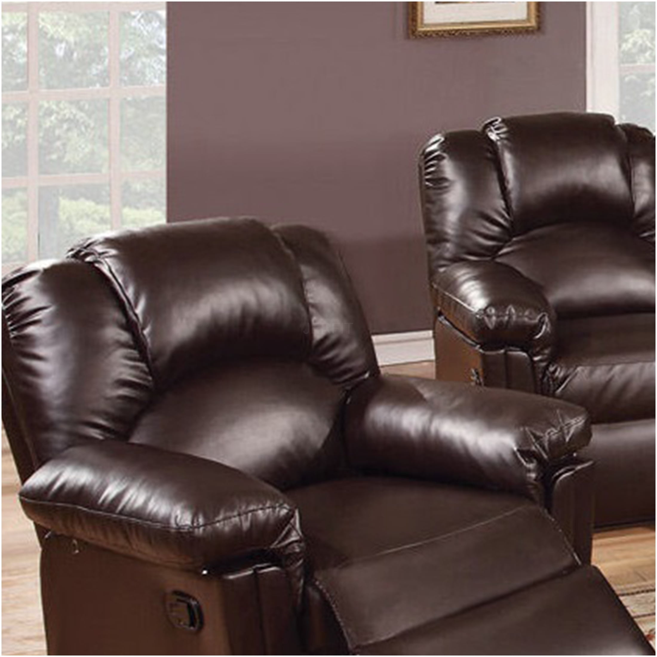 JERFIT Modern Motion Recliner Chair, Single Brown Bonded Leather Glider ...