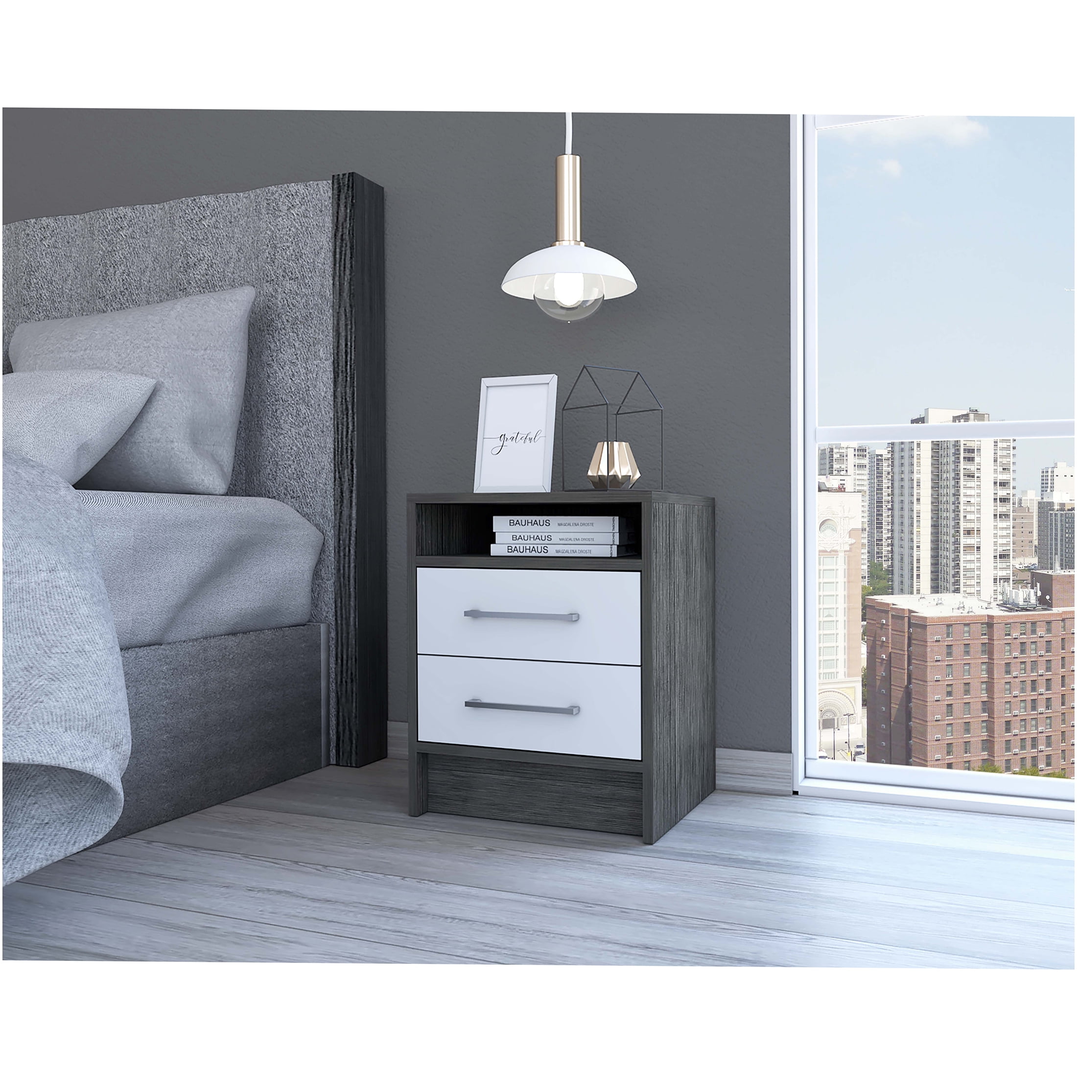 JERFIT Modern Nightstand with 2 Drawers, Small End Table for Bedroom ...
