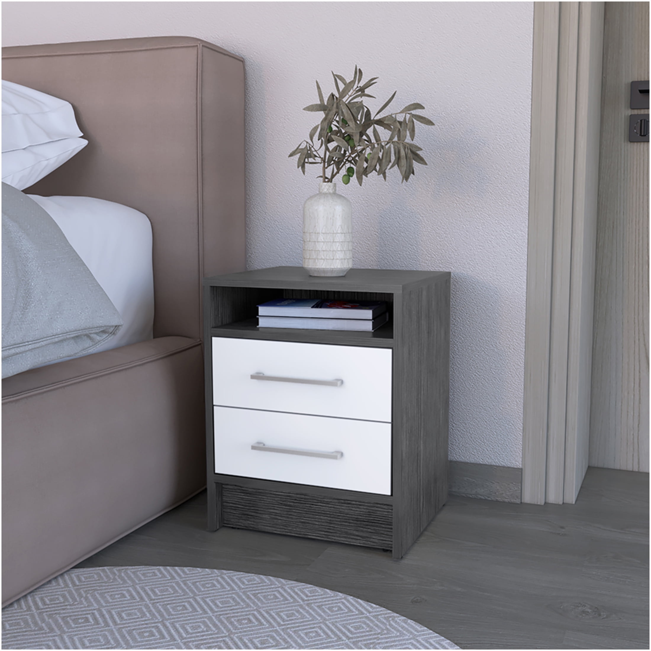 JERFIT Modern Nightstand with 2 Drawers and Open Shelf, Multicolor ...