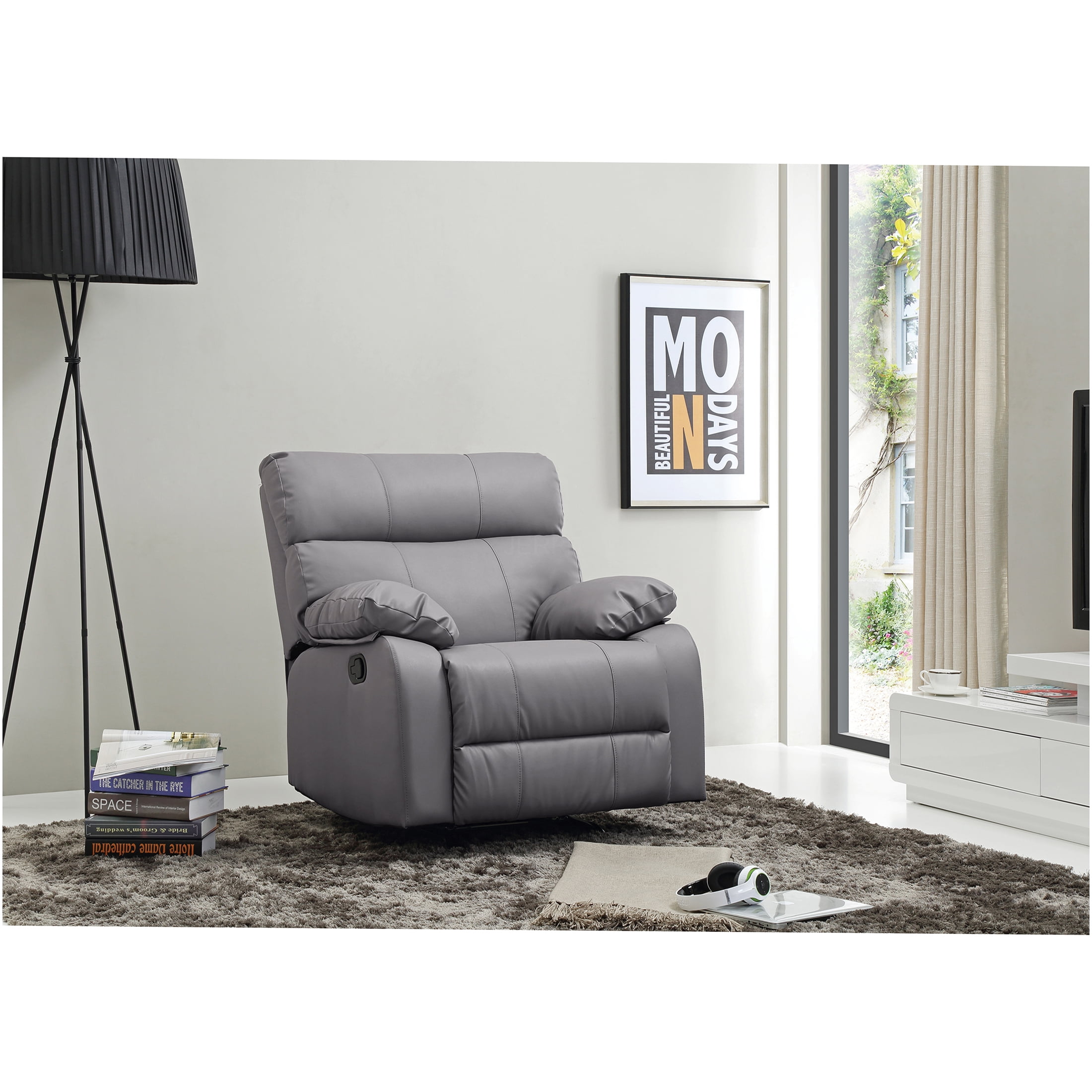 JERFIT Modern PU Leather Rocker Recliner Chair with Lumbar Support ...