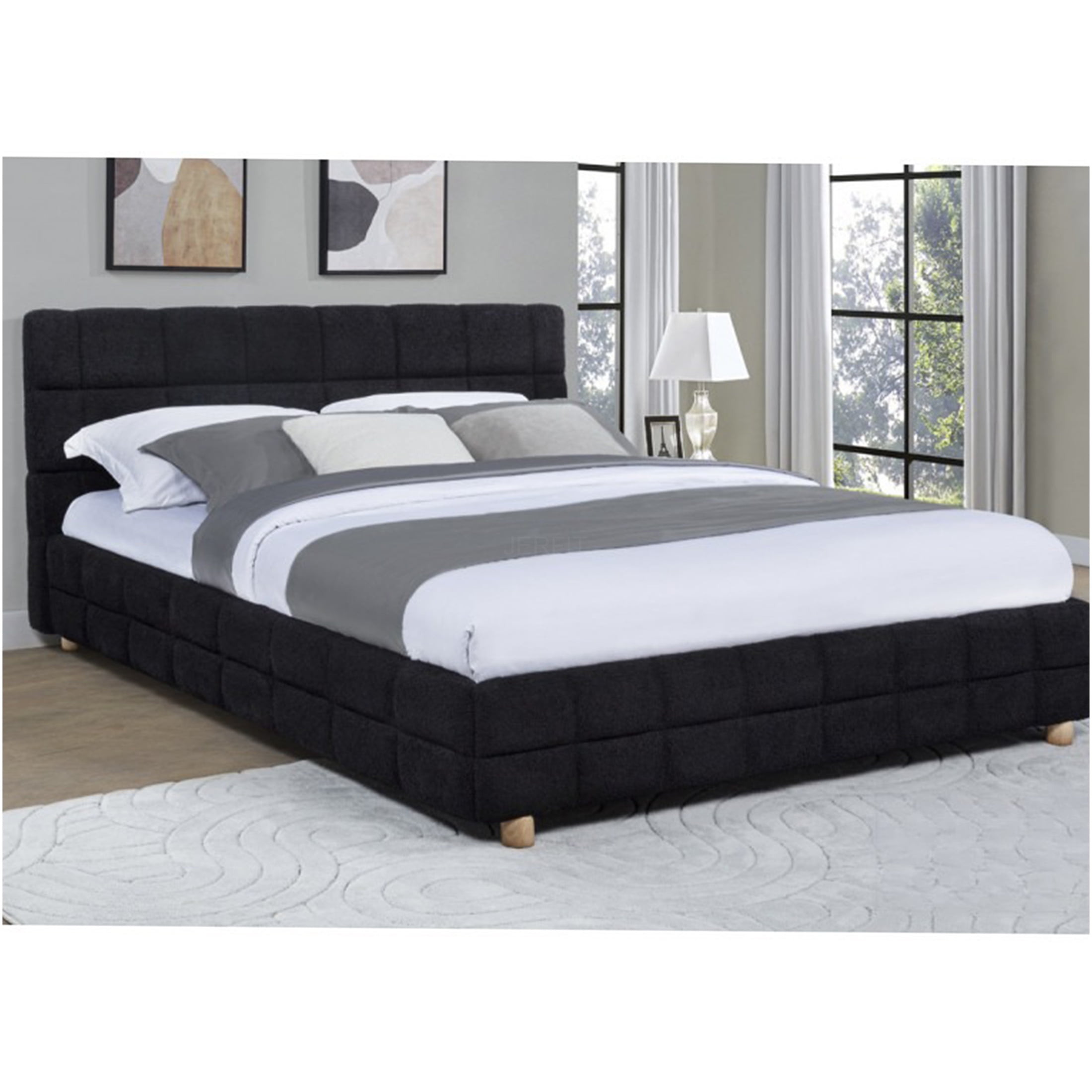 JERFIT Modern Queen Platform Bed with Grid Headboard, Low Profile ...