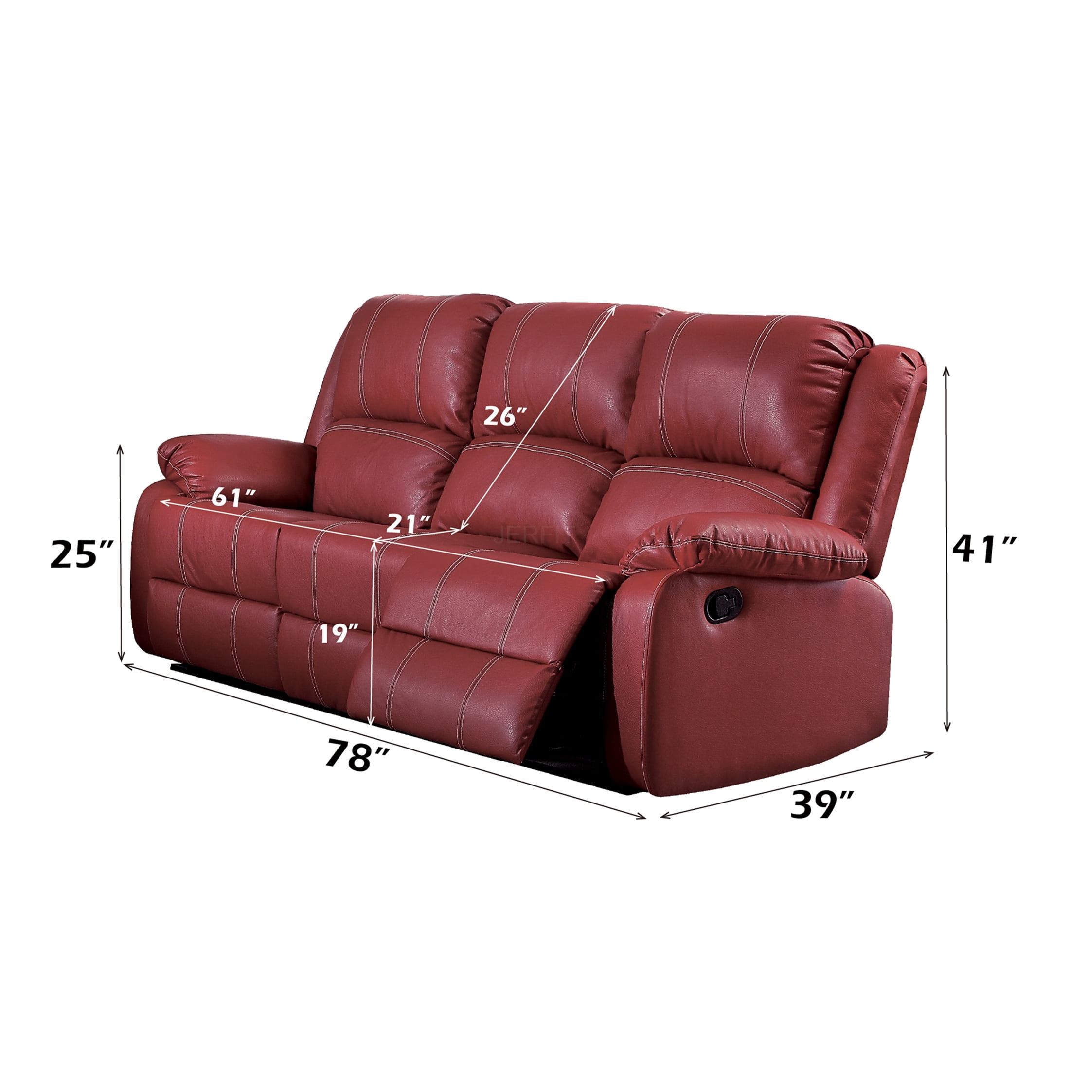 JERFIT Modern Red Faux Leather Reclining Sofa with Wall Hugger Design ...