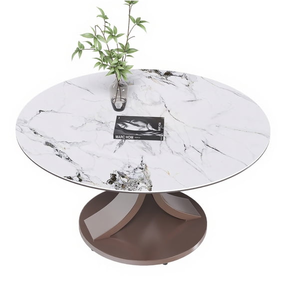 JERFIT Modern Round Dining Table with Sintered Stone Top, Stainless ...