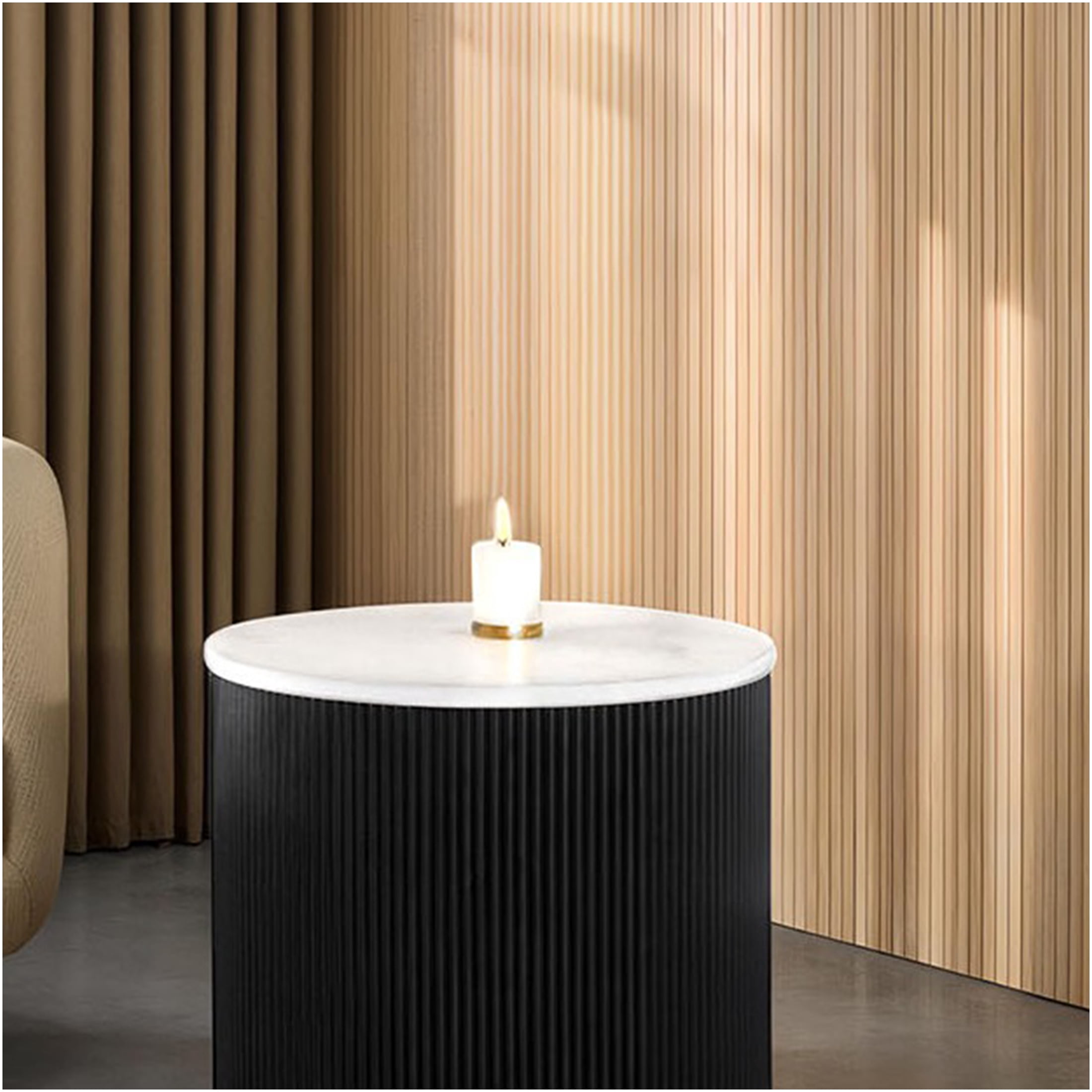 JERFIT Modern Round End Table with Genuine Marble Top, Gold Reeded ...