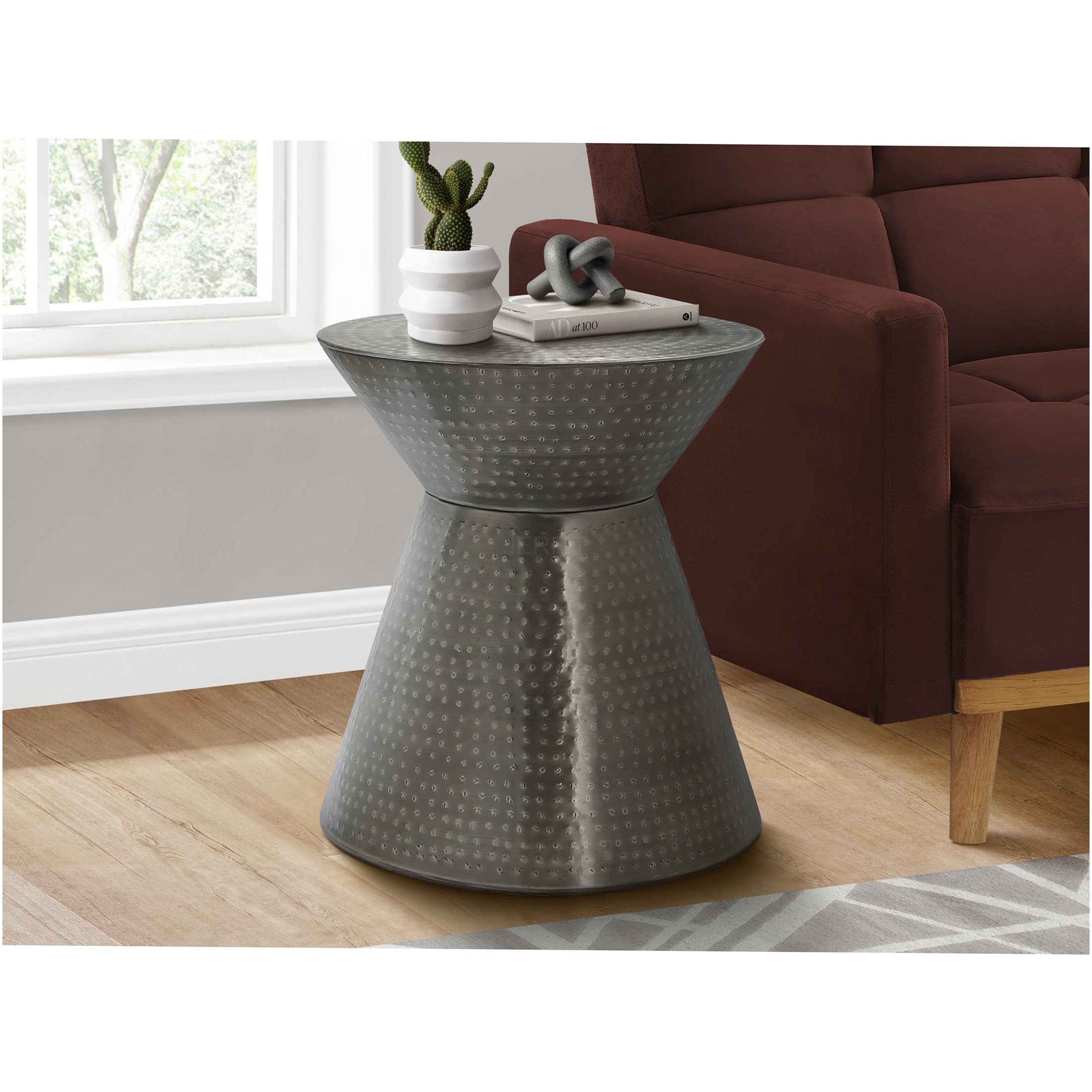 JERFIT Modern Silver Drum Accent Table, 20 inch Round Metal Side End ...