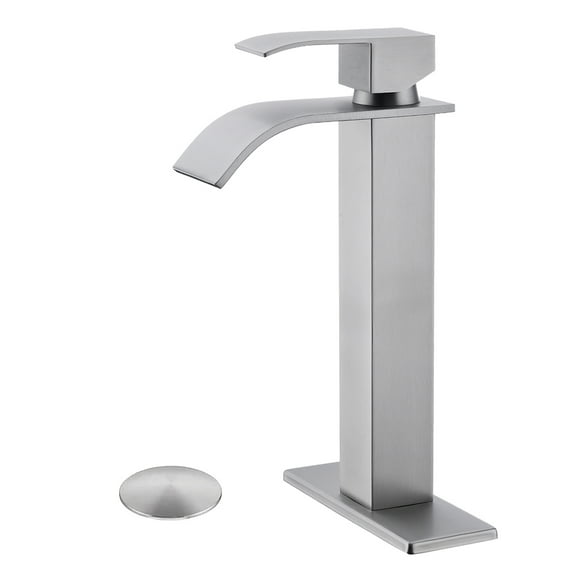 JERFIT Modern Single Handle Waterfall Bathroom Sink Faucet with Pop-Up ...