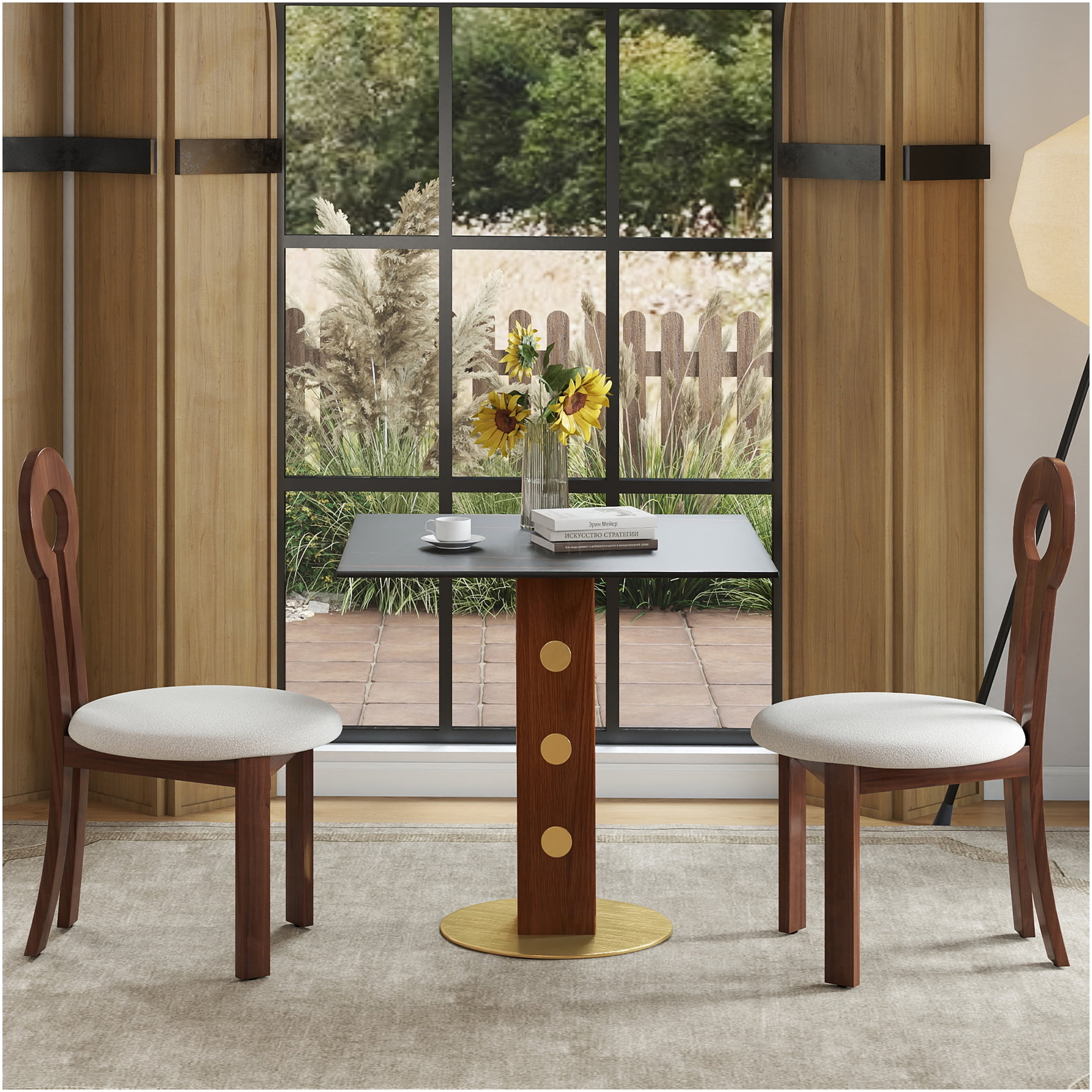 JERFIT Modern Sintered Stone Dining Table with Gold Base, Small Square ...