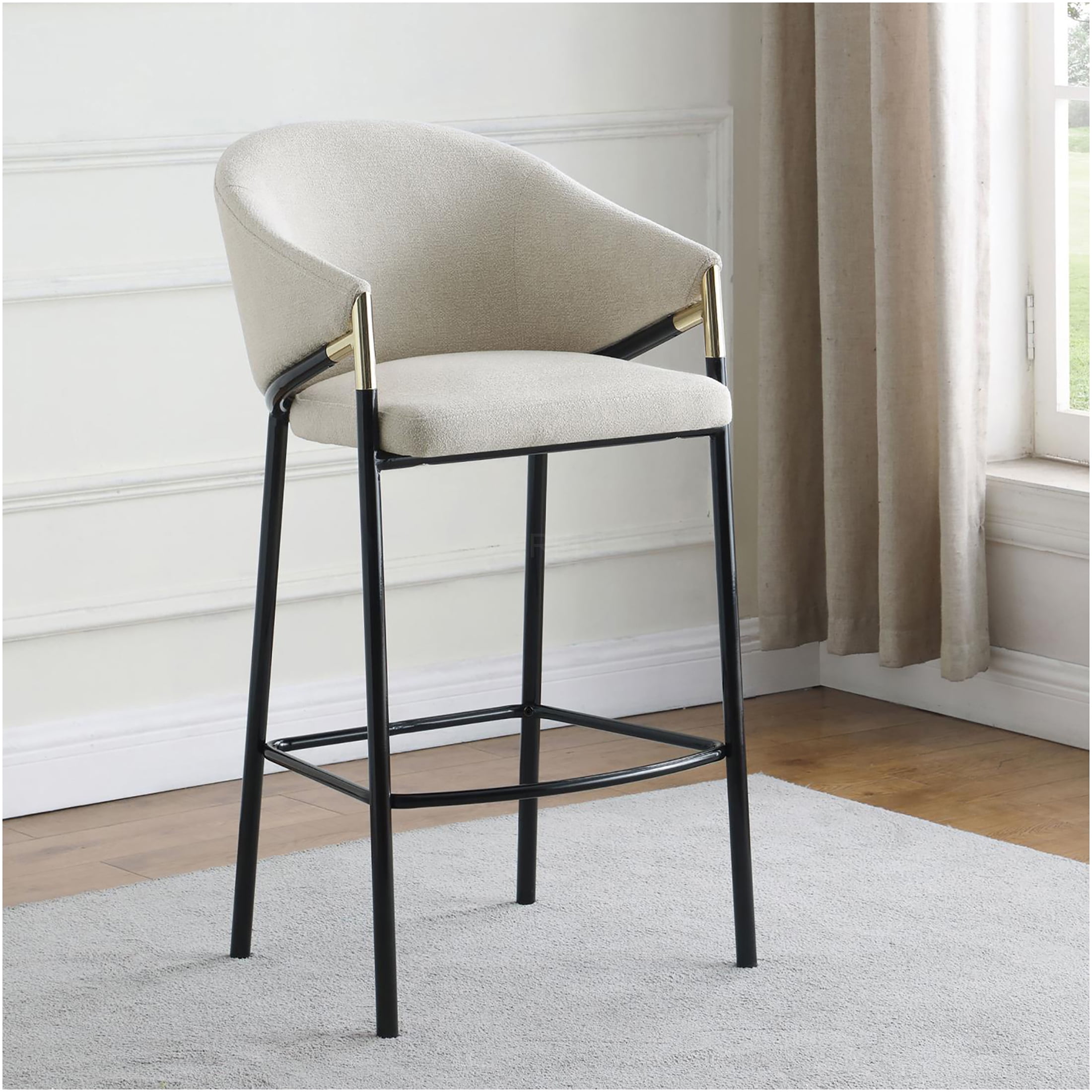 JERFIT Modern Sloped Arm Bar Stools Set of 2, Upholstered Fabric ...