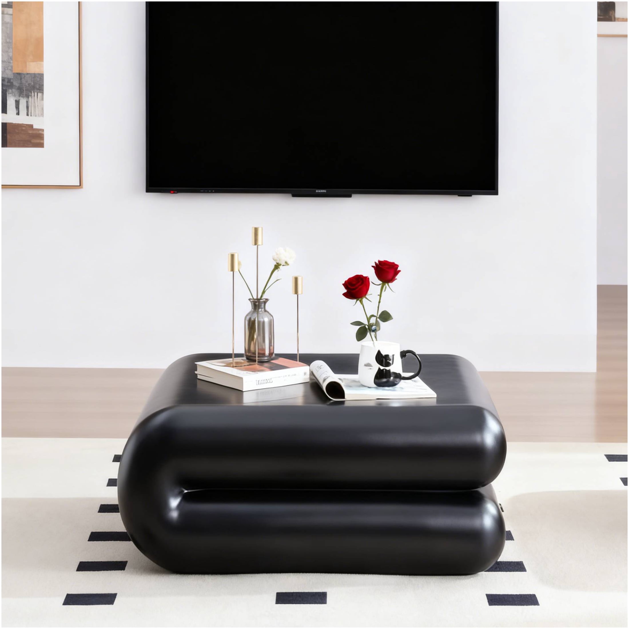 JERFIT Modern Square Fiberglass Coffee Table, Black End Table for ...