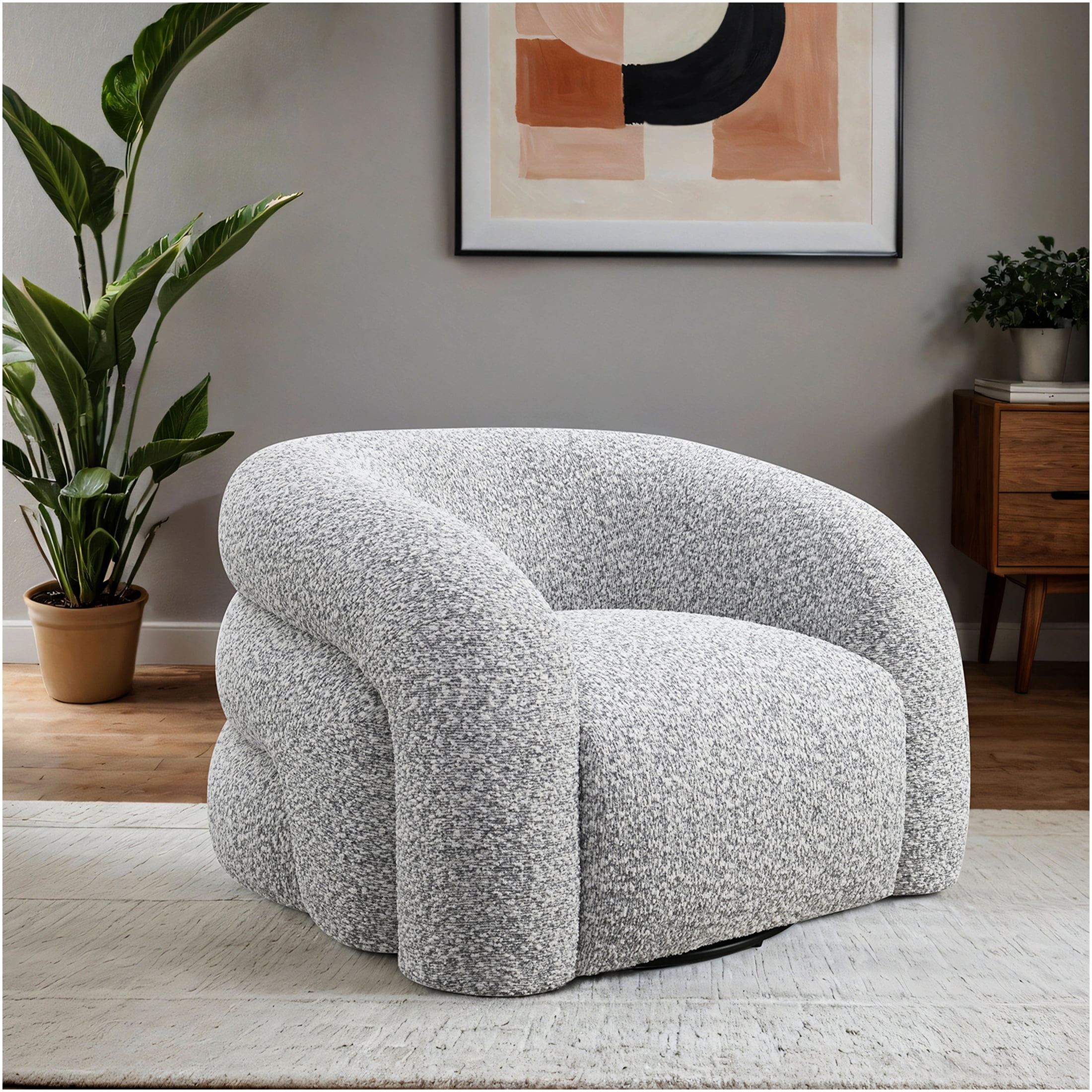 JERFIT Modern Swivel Accent Chair with Curved Channel Back, 360 ...