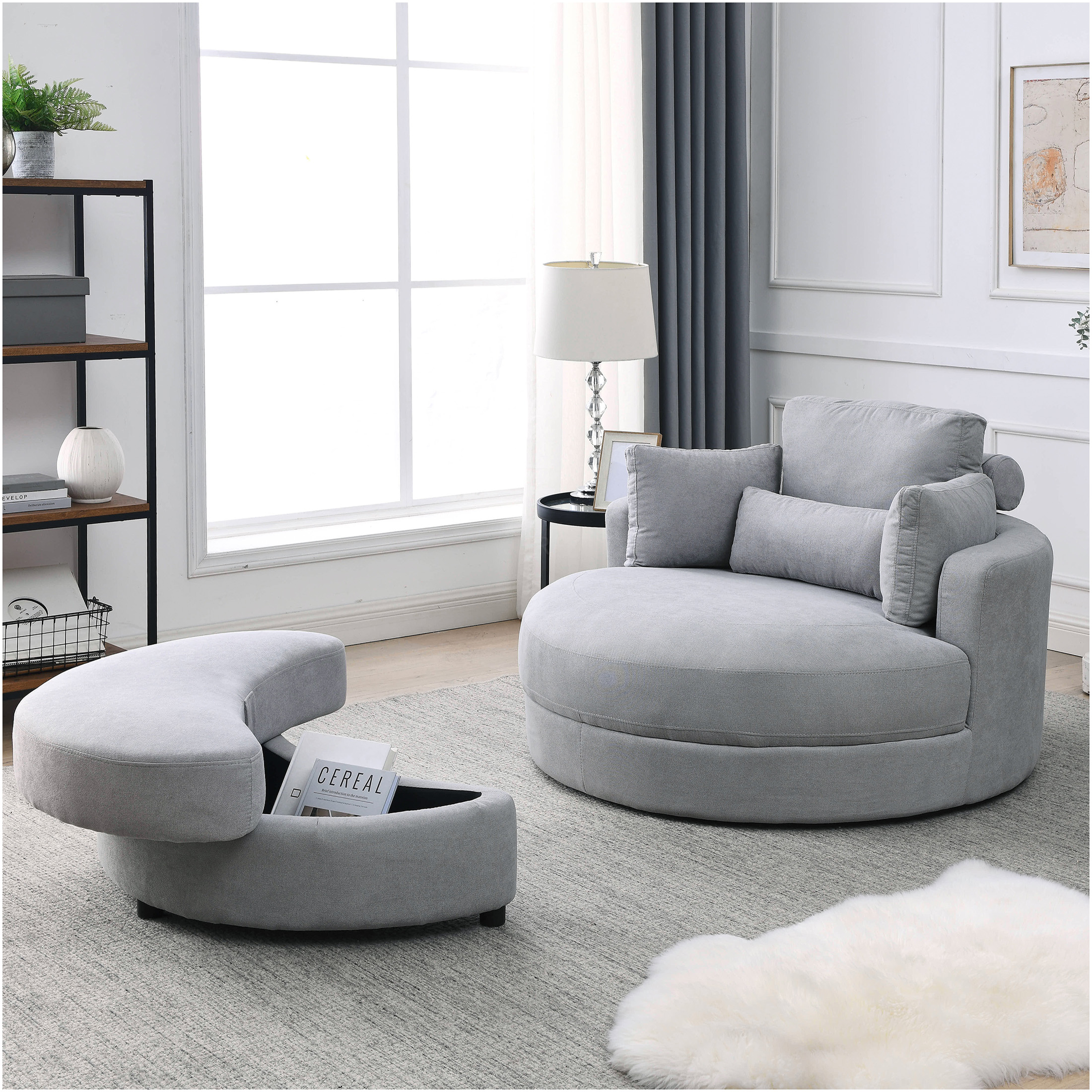 JERFIT Modern Swivel Accent Chair with Storage Ottoman, 360-Degree ...