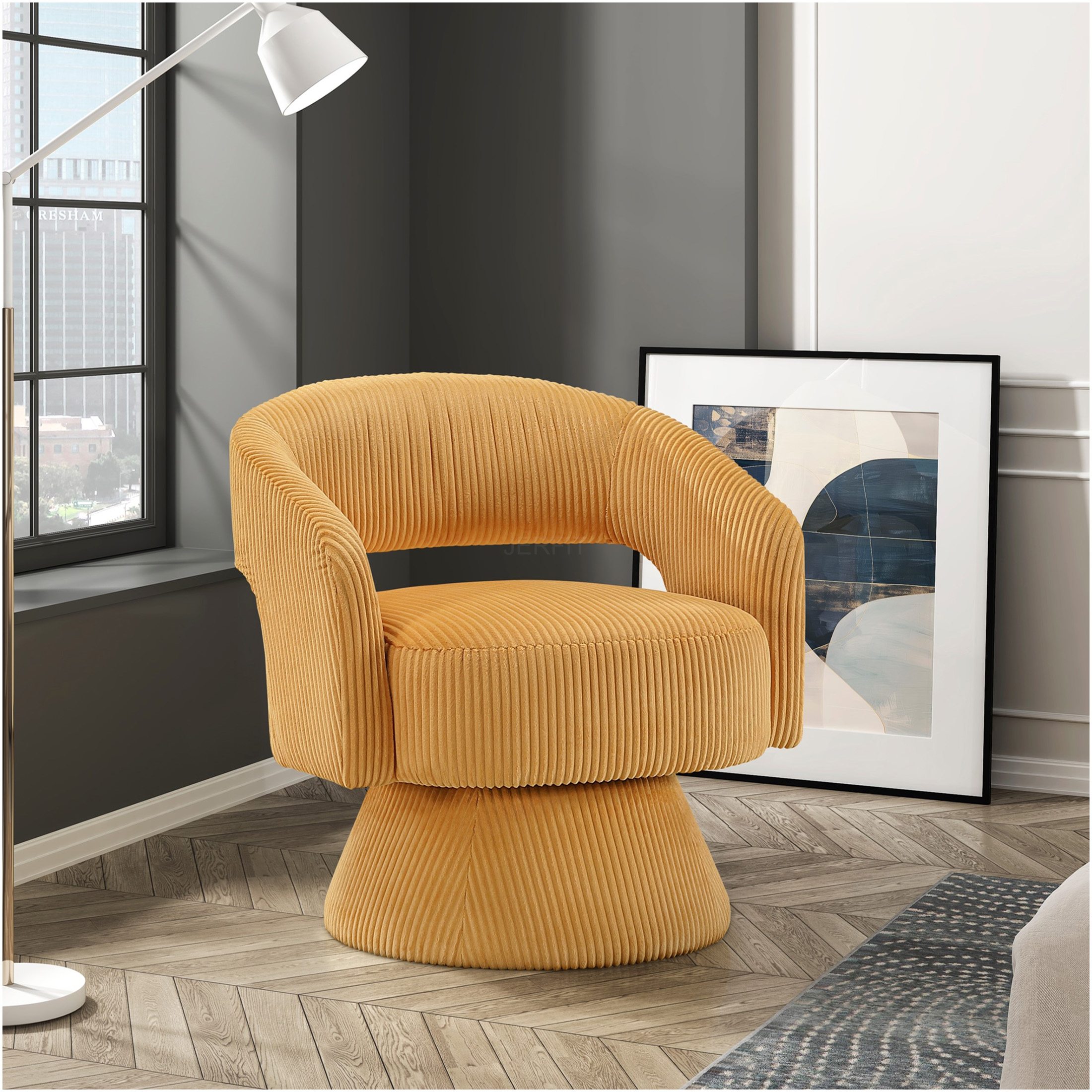 JERFIT Modern Swivel Accent Chair in Yellow Corduroy, 360° Rotating ...