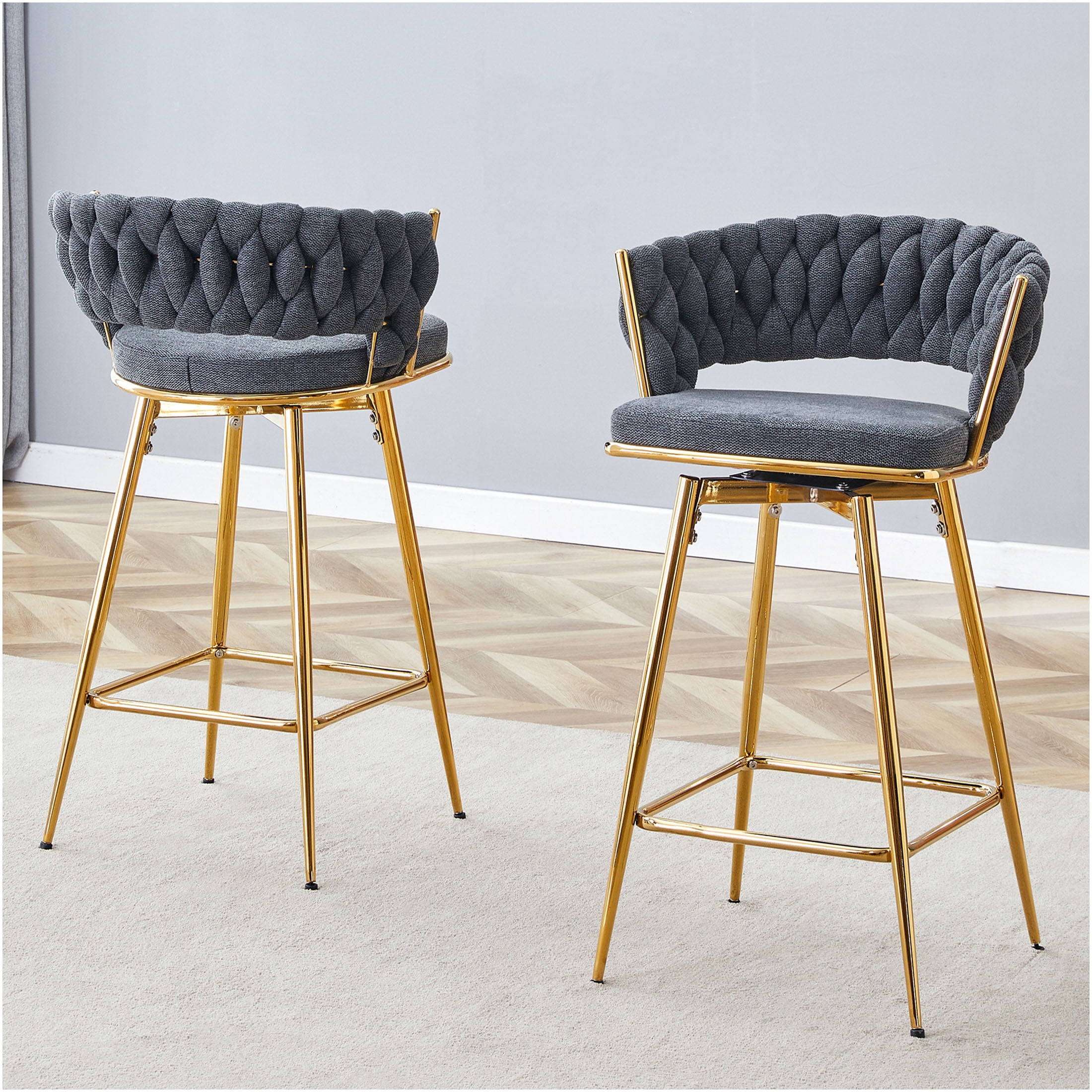 JERFIT Modern Swivel Bar Stool with Cotton Linen Seat and Golden Metal ...