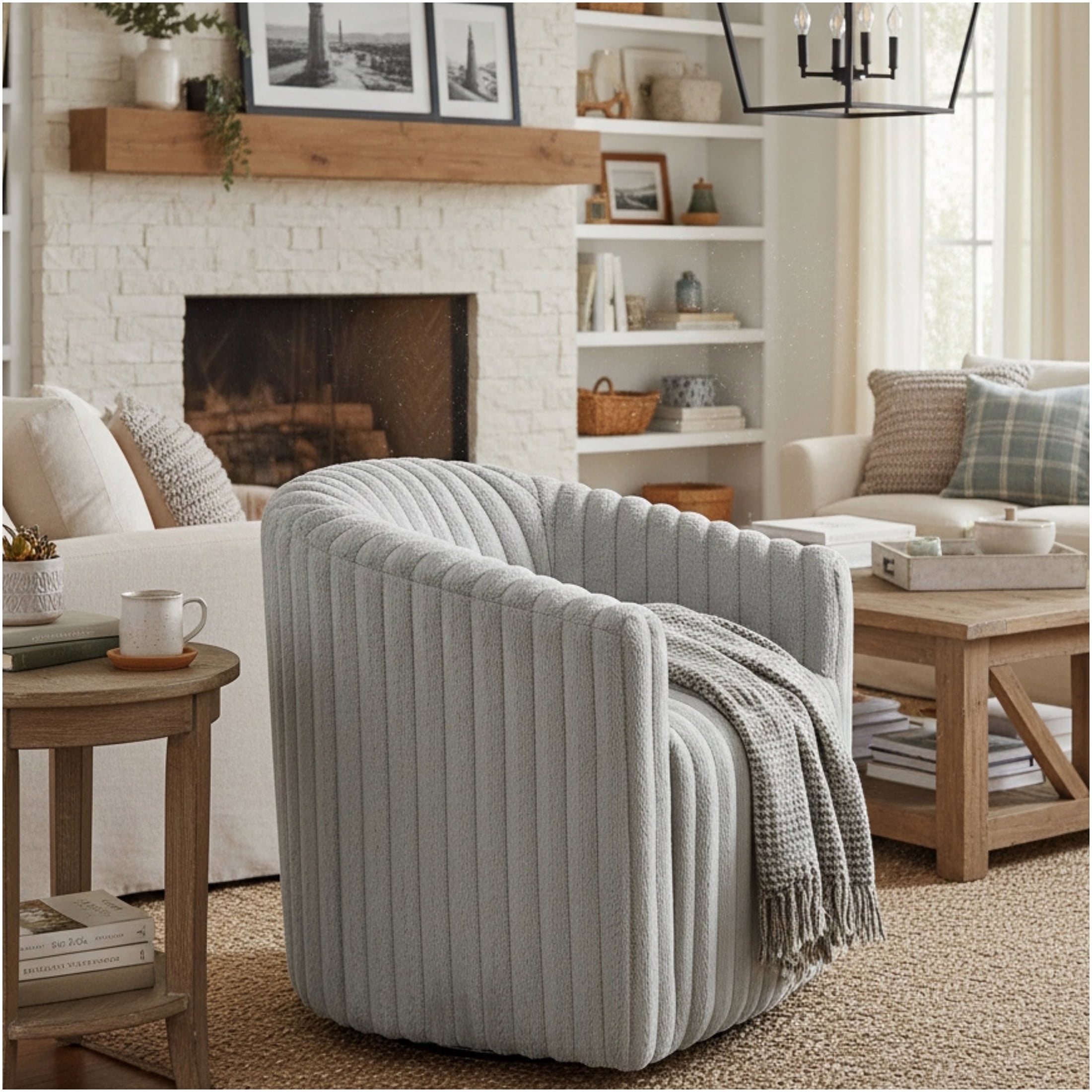 JERFIT Modern Swivel Barrel Chair, 360° Rotating Plush Accent Chair ...