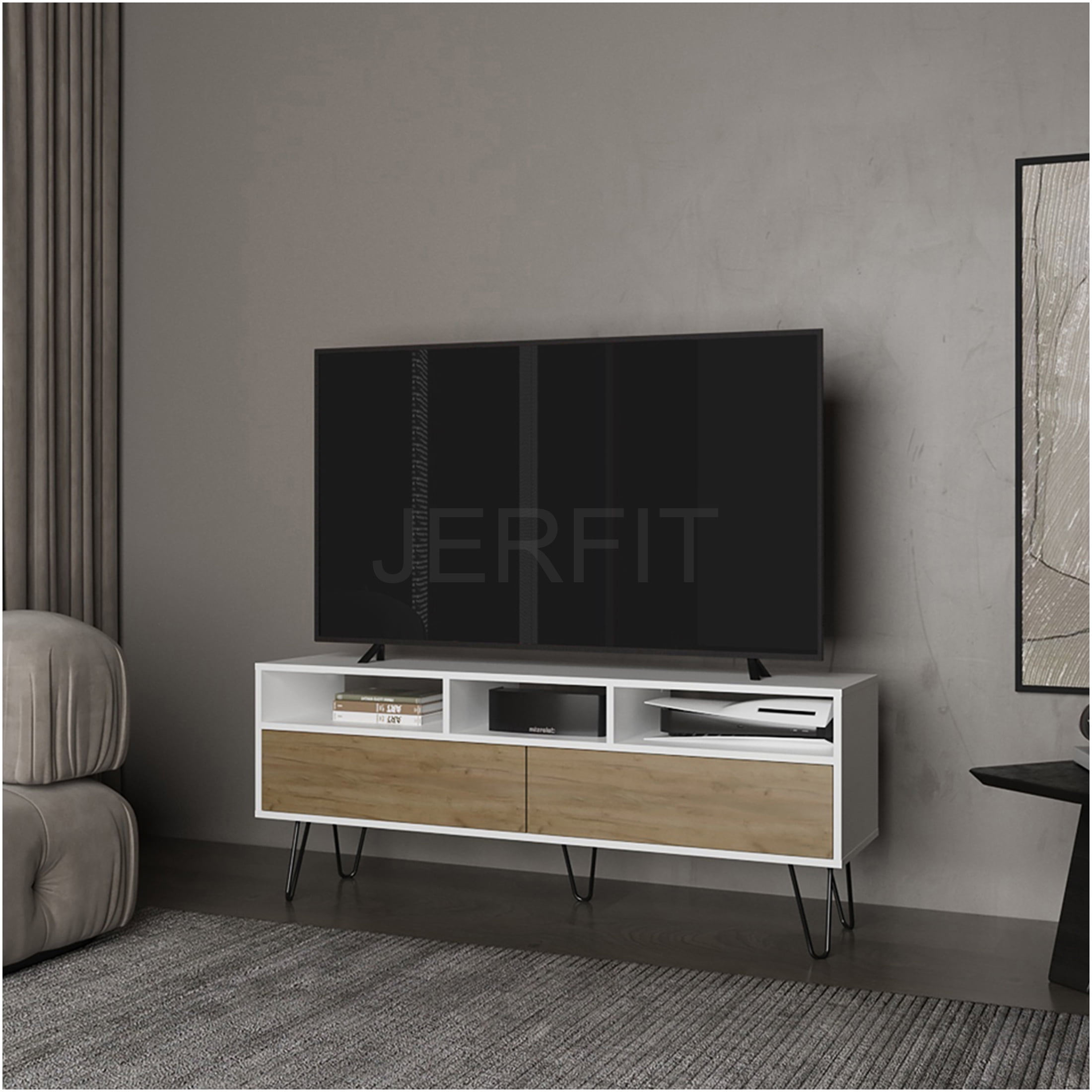 JERFIT Modern TV Stand with Drawers, Minimalist Entertainment Center ...