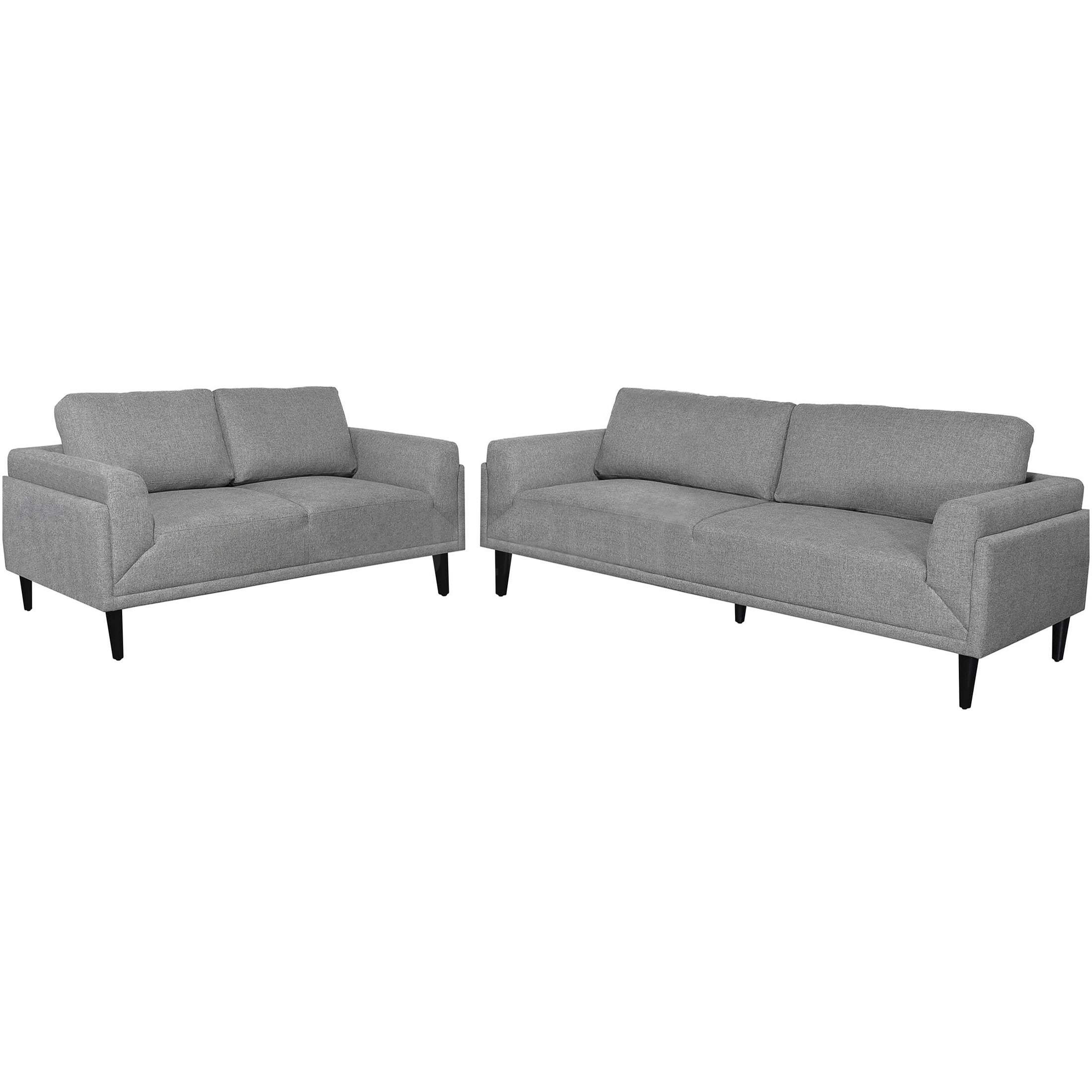 JERFIT Modern Track Arm Sofa and Loveseat Set in Grey Upholstered ...