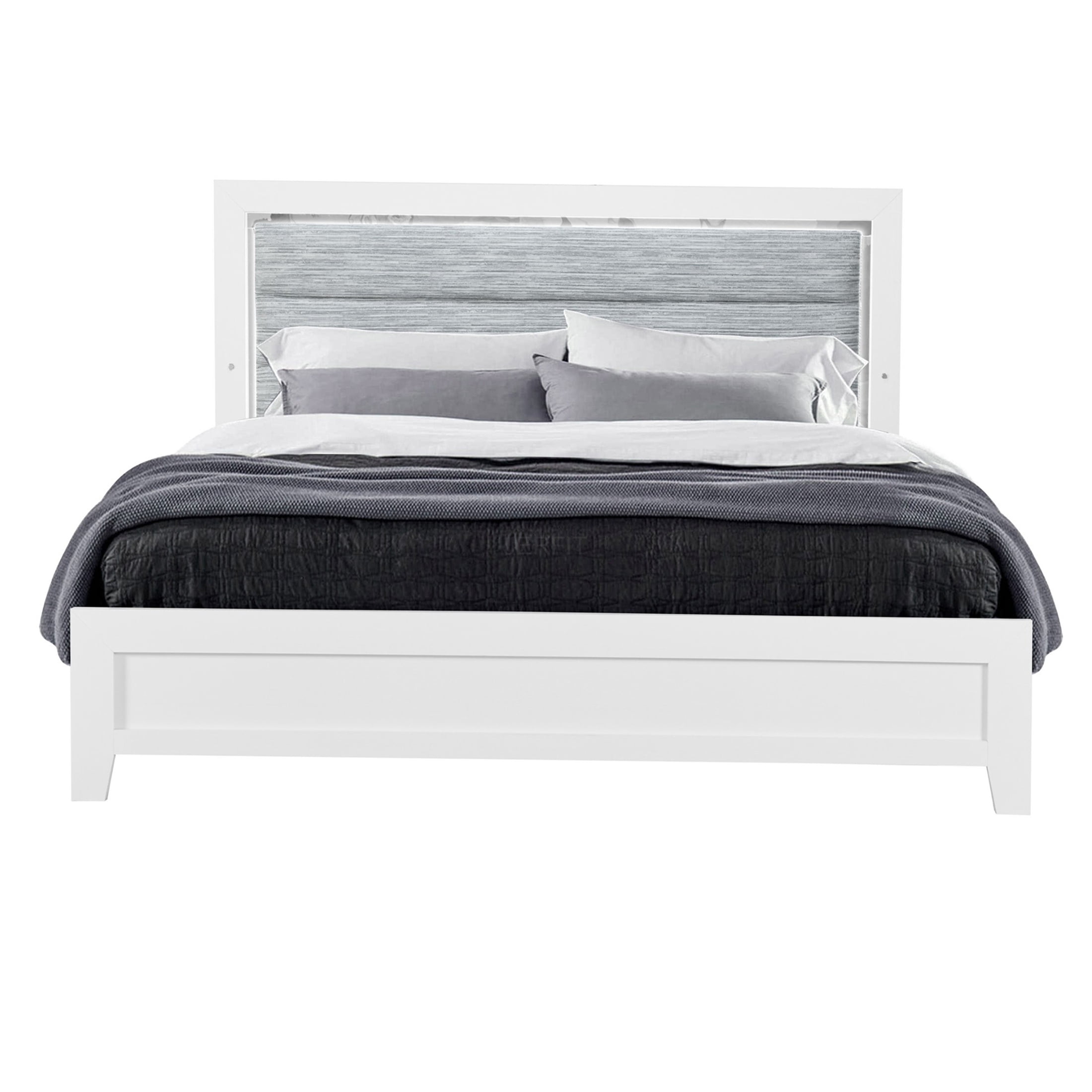 JERFIT Modern Twin Bed Frame with LED Lights, White Upholstered ...