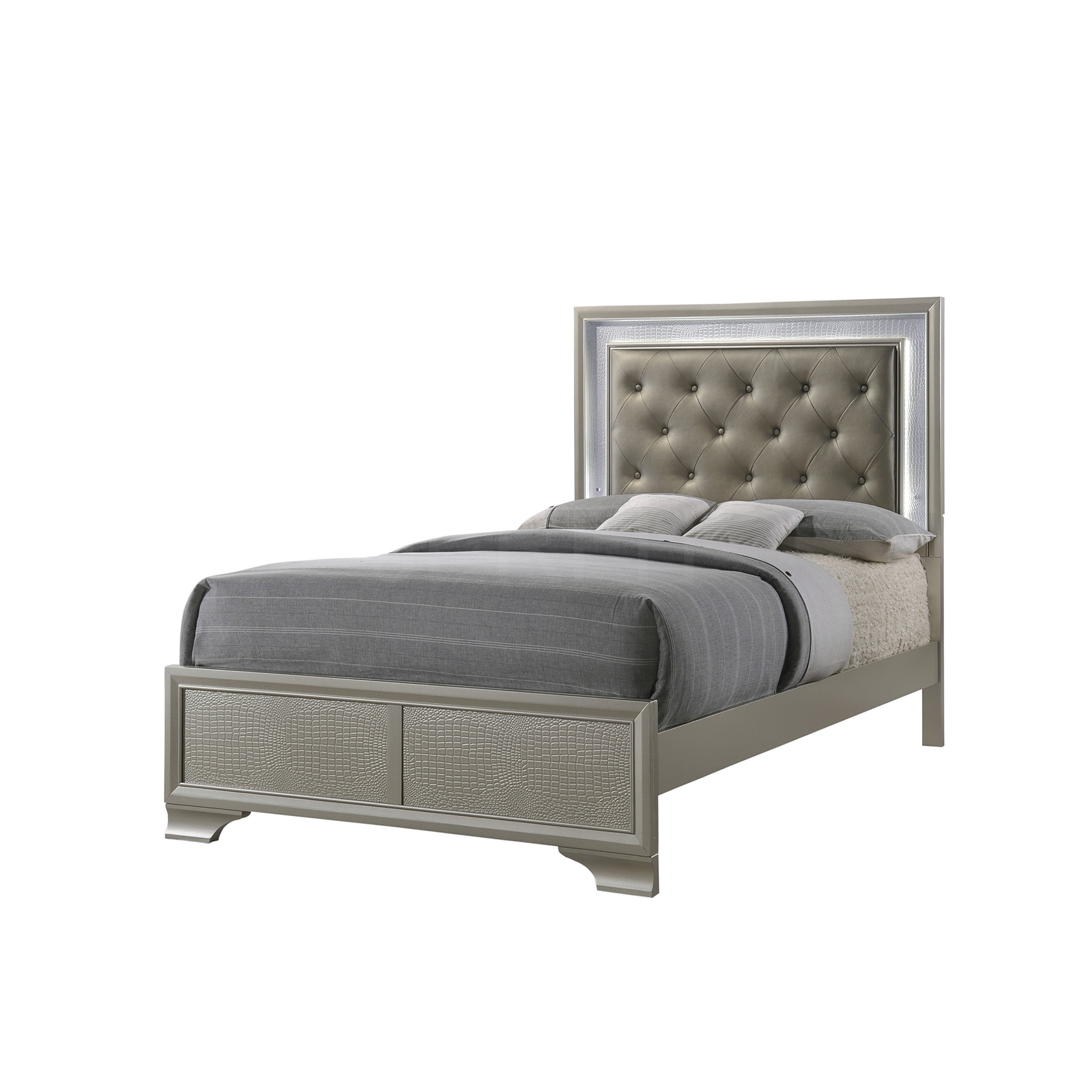 JERFIT Modern Twin LED Platform Bed with Upholstered Headboard ...
