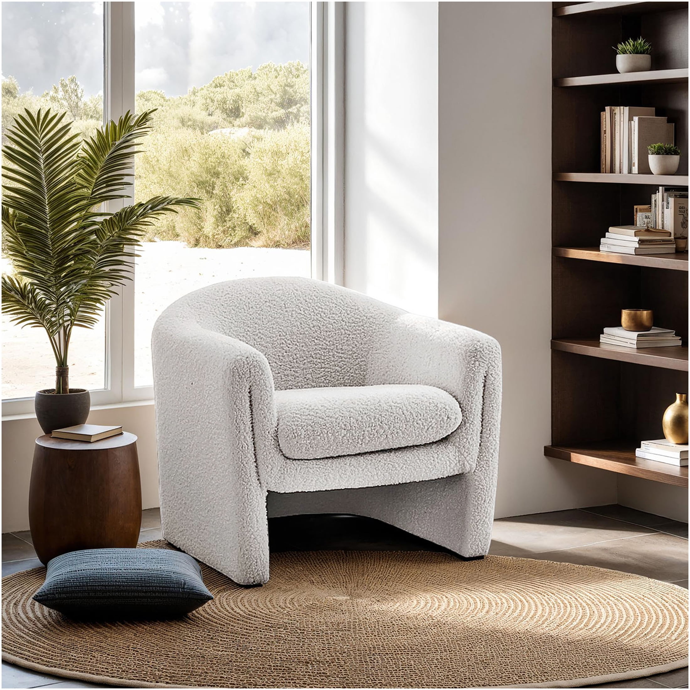 JERFIT Modern U-Shaped Accent Chair, Compact Boucle Fabric Upholstered ...