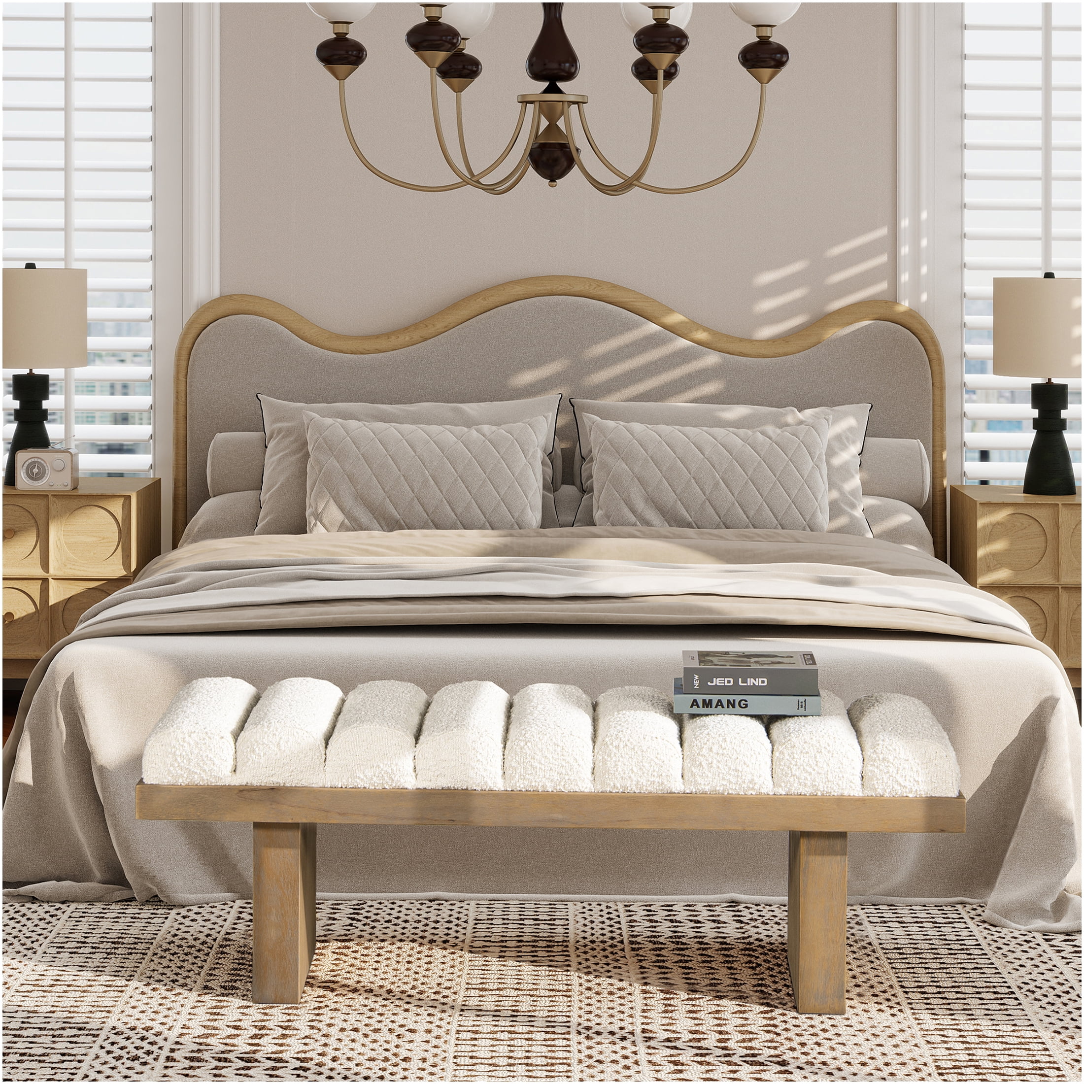 JERFIT Modern Upholstered Accent Bench with Channel Tufting, Soft ...