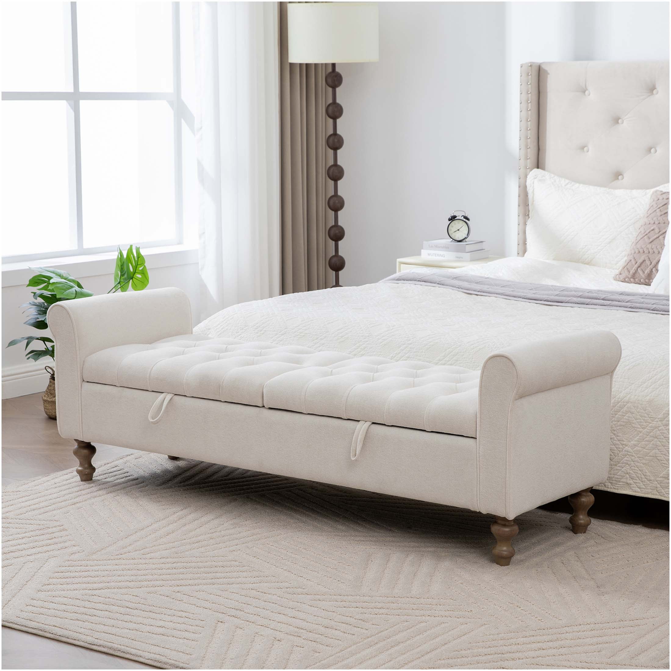 JERFIT Modern Upholstered Storage Bench with Double Lids, 66" Wide ...
