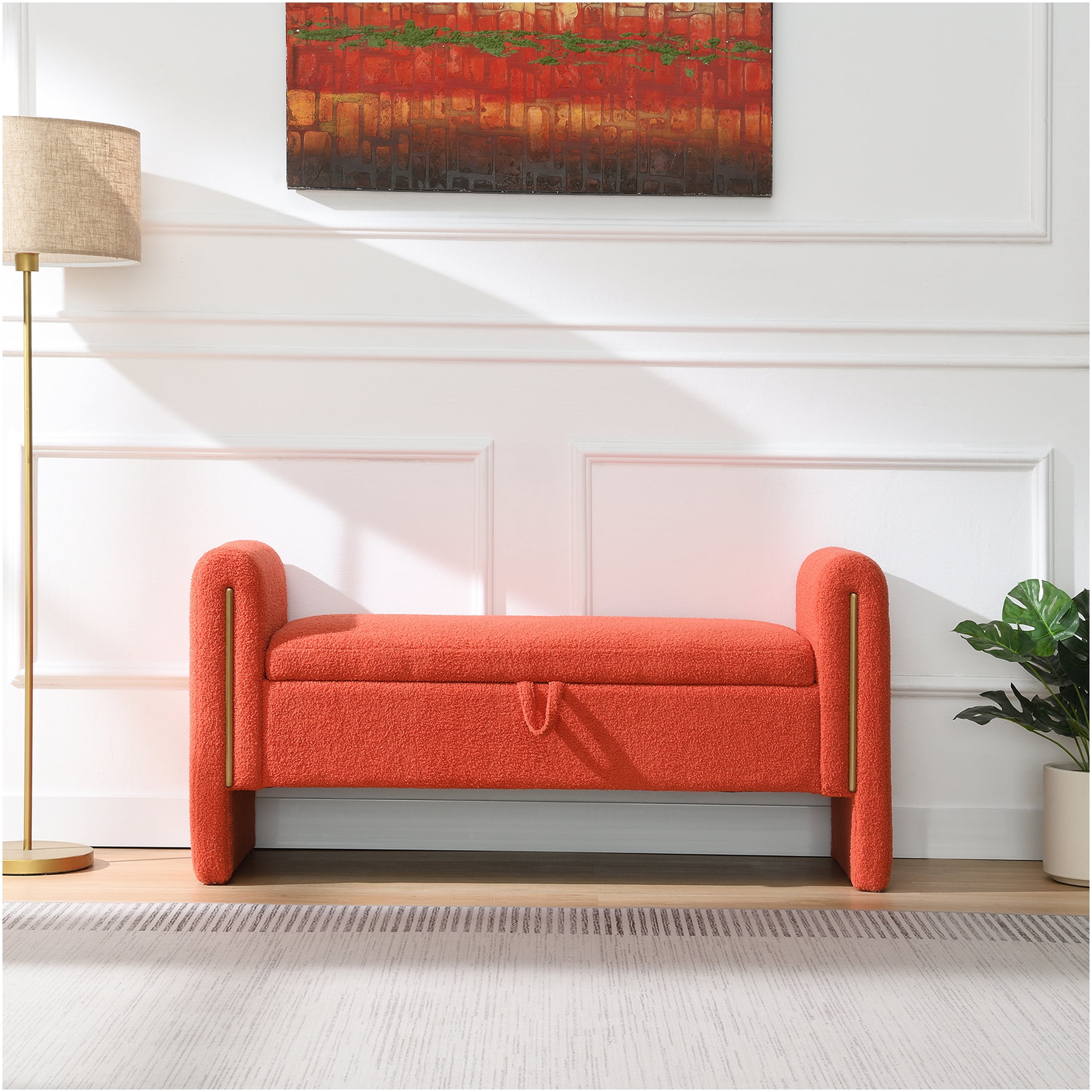 JERFIT Modern Upholstered Storage Bench, Plush Teddy Fabric Footrest ...