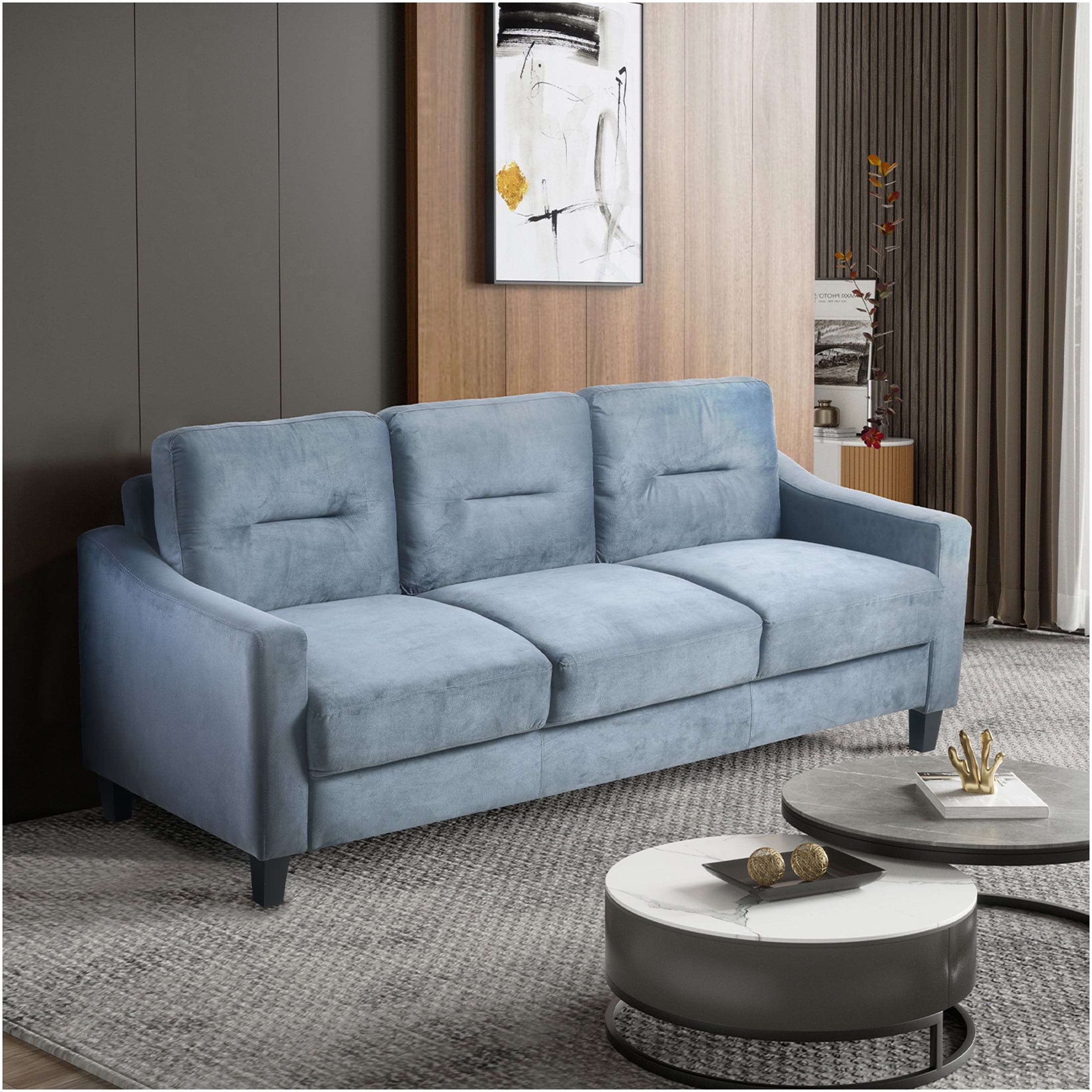 JERFIT Modern Velvet 3-Seater Sectional Sofa Couch with Detachable ...